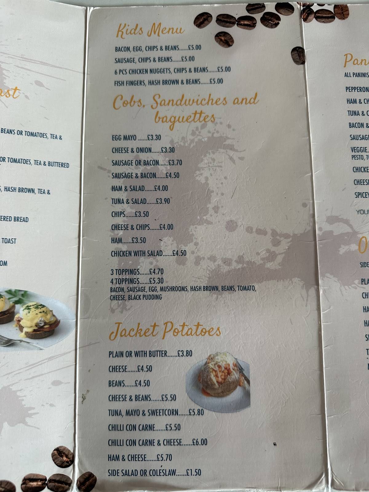 Menu at The Corner Cafe, Hinckley