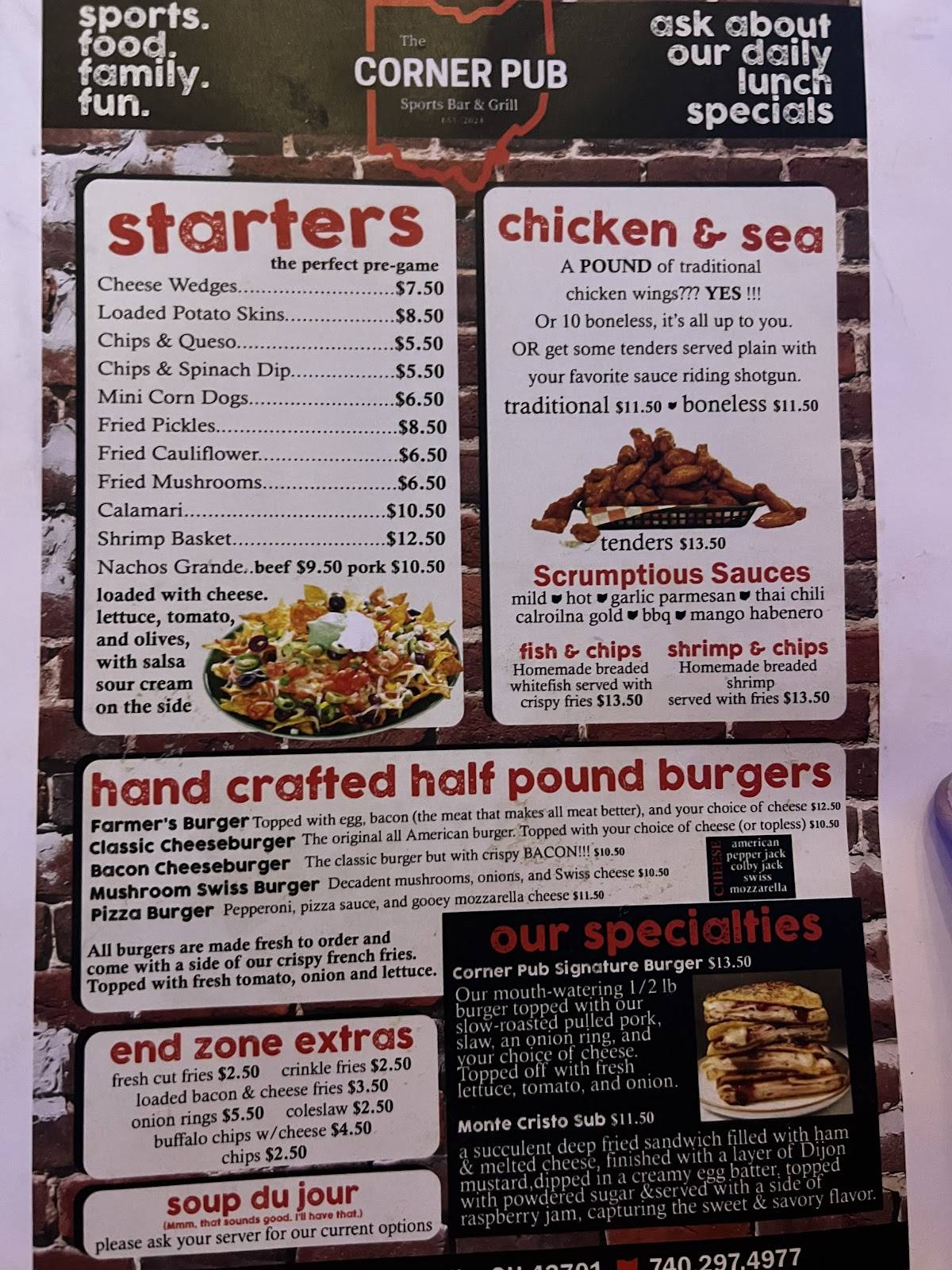 Menu at The Corner Pub Sports Bar and Grill, Zanesville