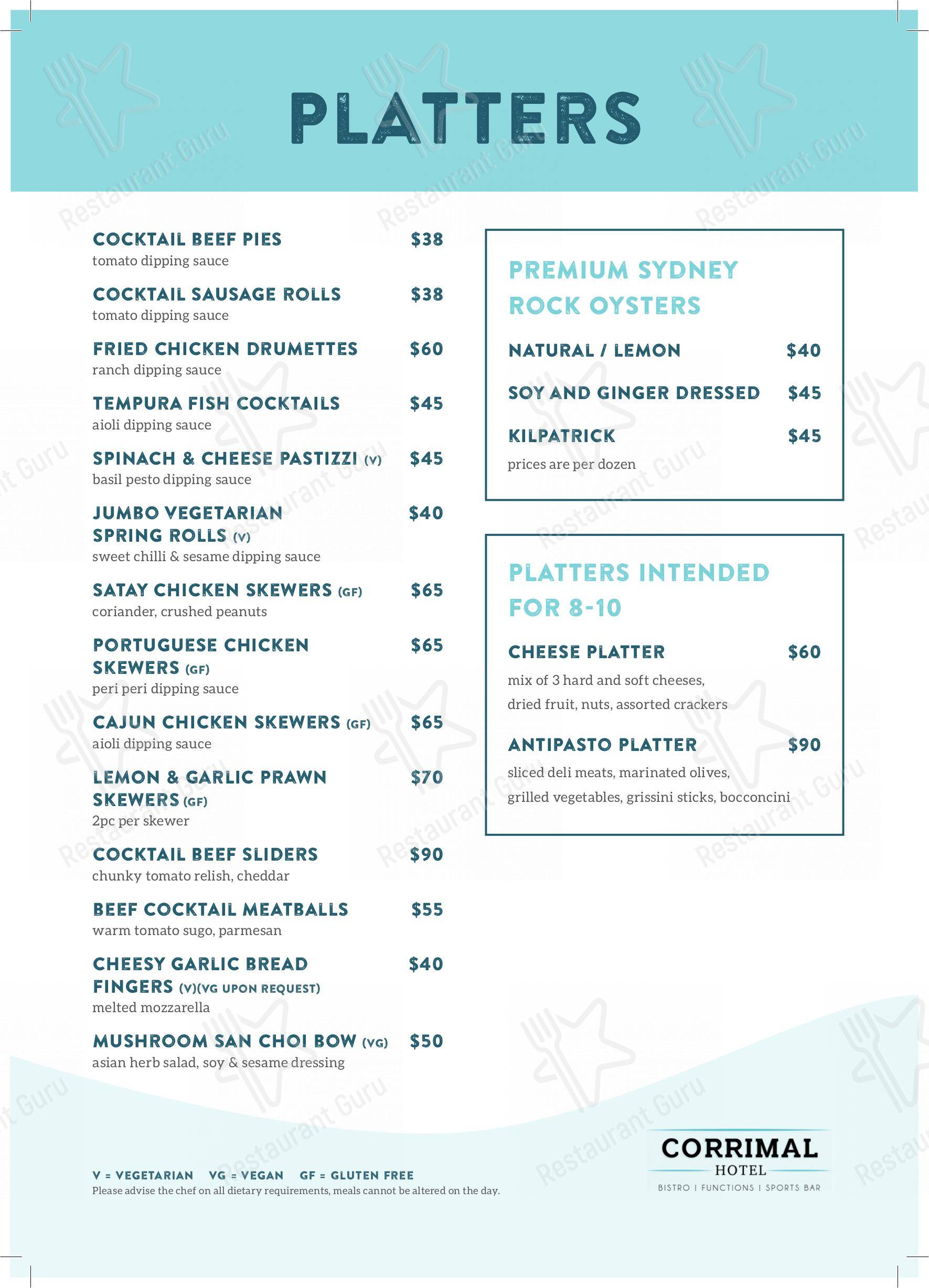 Menu at The Corrimal Hotel pub & bar, Corrimal
