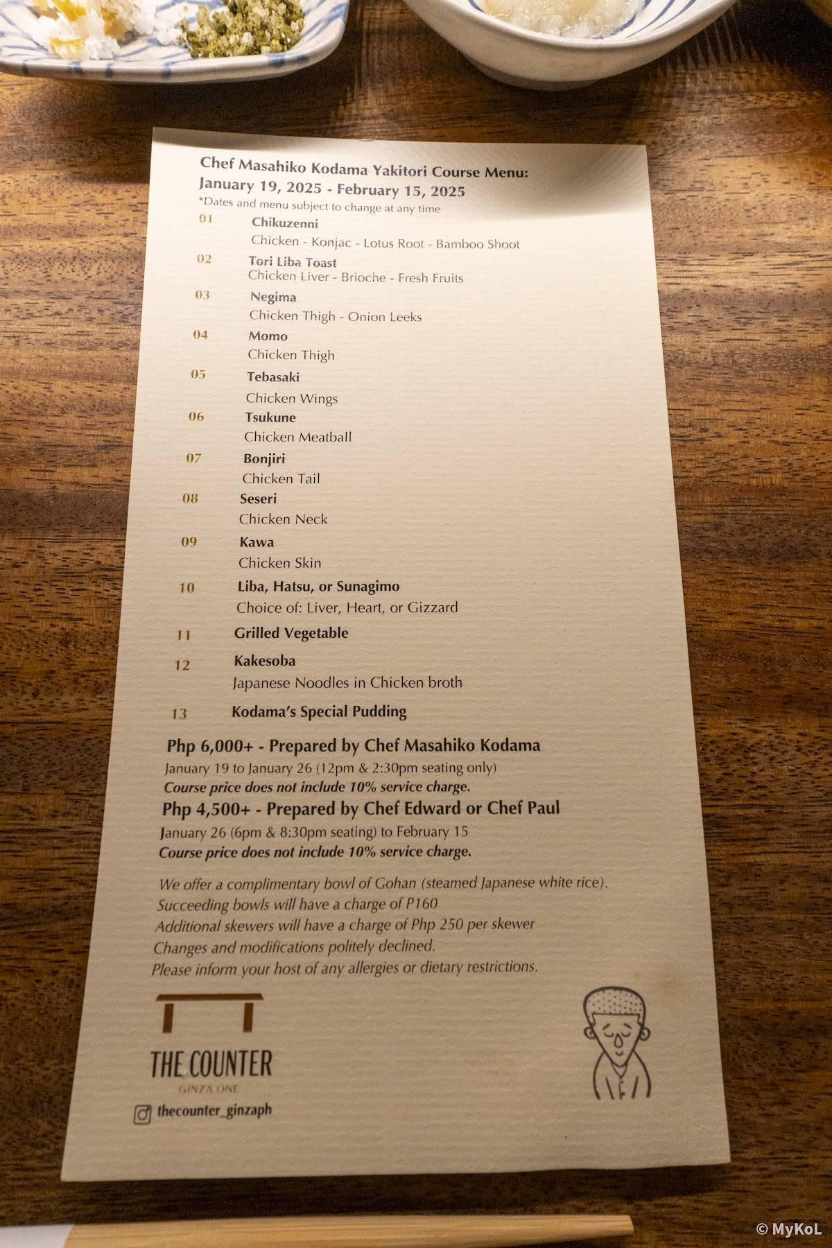 Menu at The Counter at Ginza One restaurant, Makati