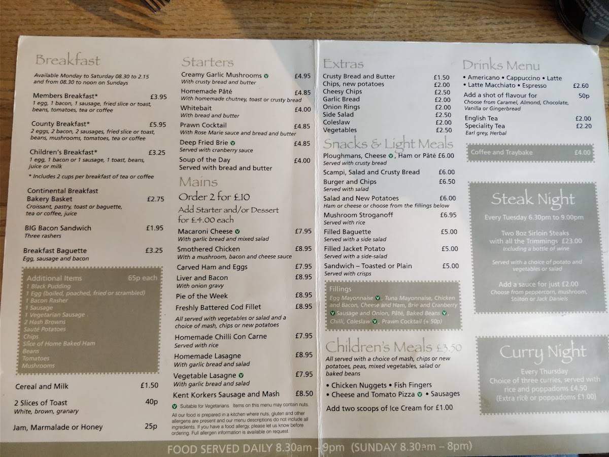 Menu at The County Members pub & bar, Hythe