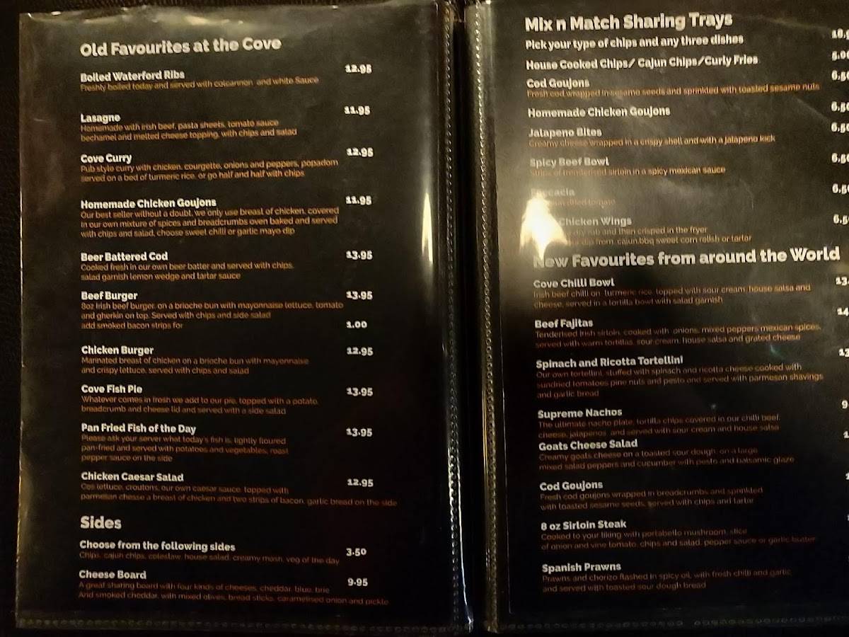 Menu at The Cove Bar, Waterford