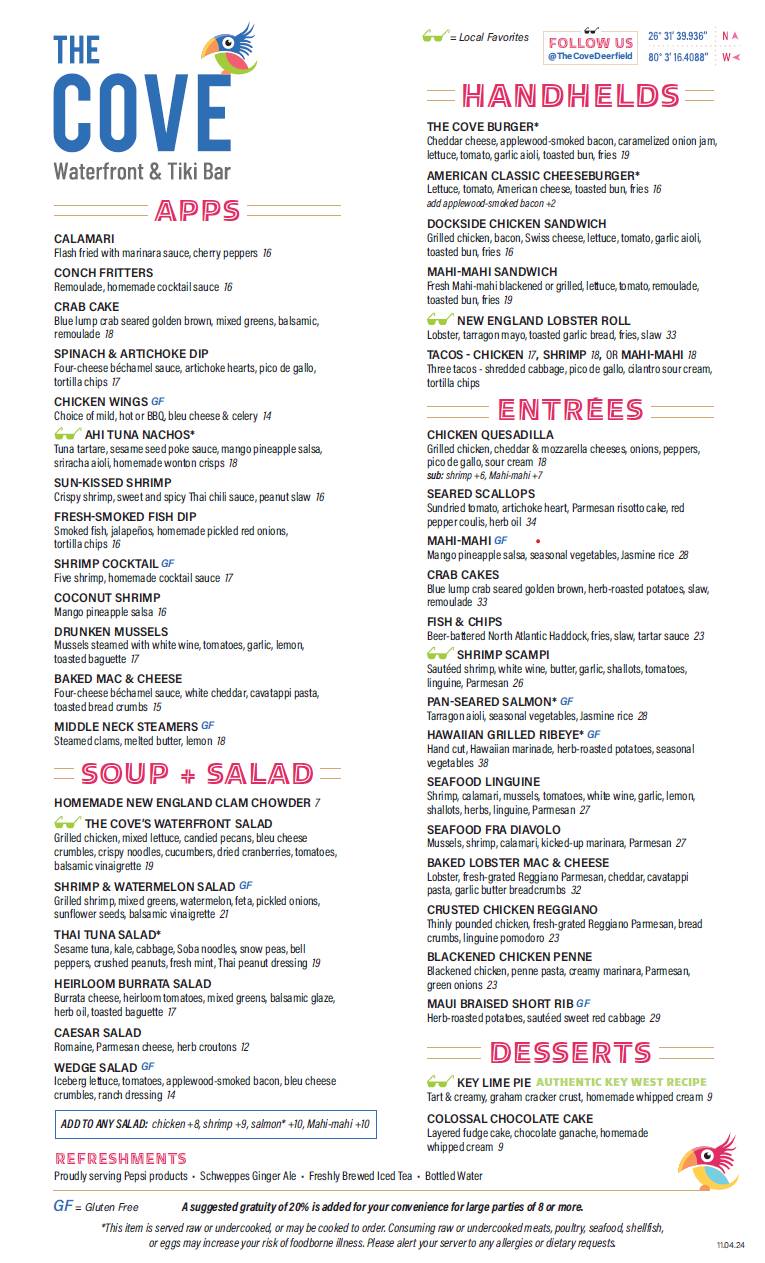 Menu at The Cove pub & bar, Deerfield Beach, SE 3rd Ct