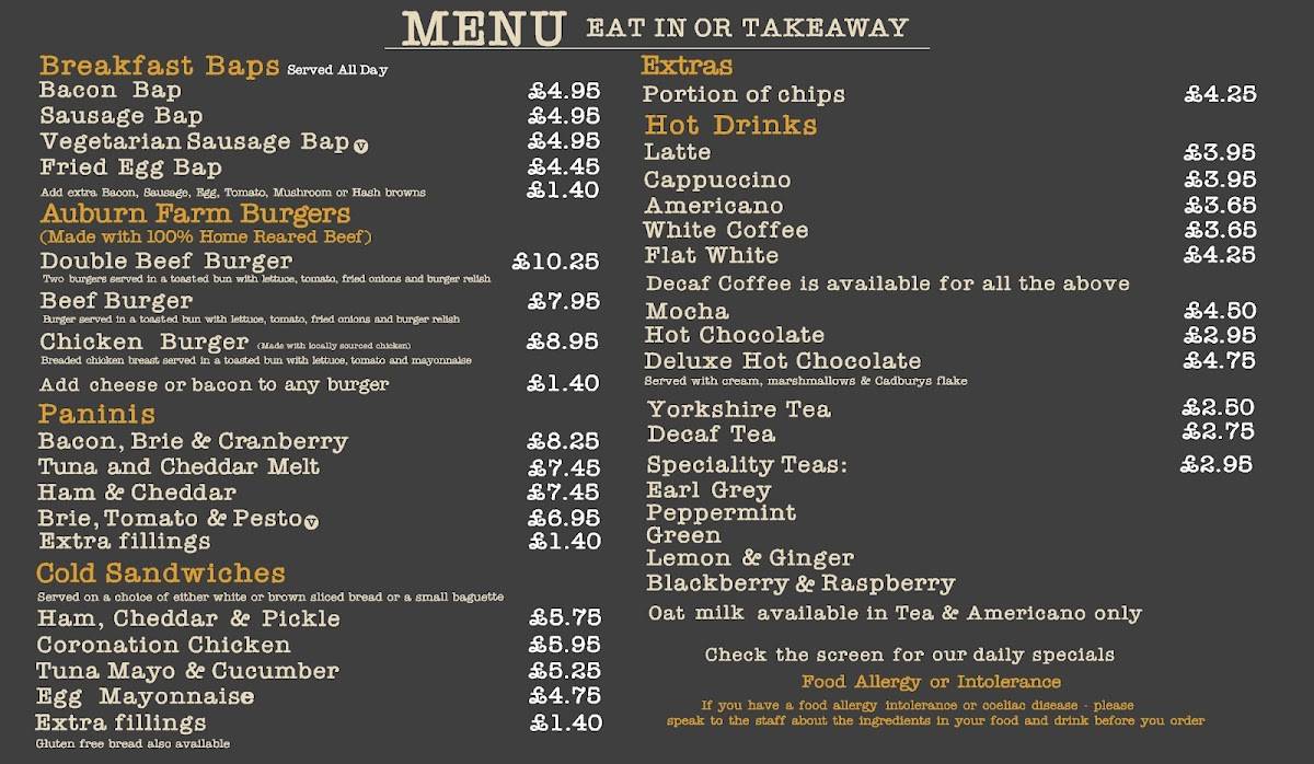 Menu at The Cow Shed At Fraisthorpe Beach cafe, Bridlington
