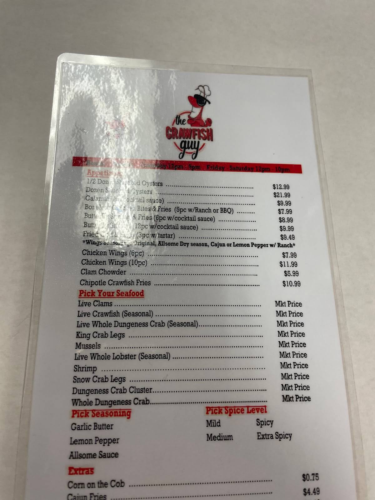 Menu at The Crawfish Guy restaurant, Fresno