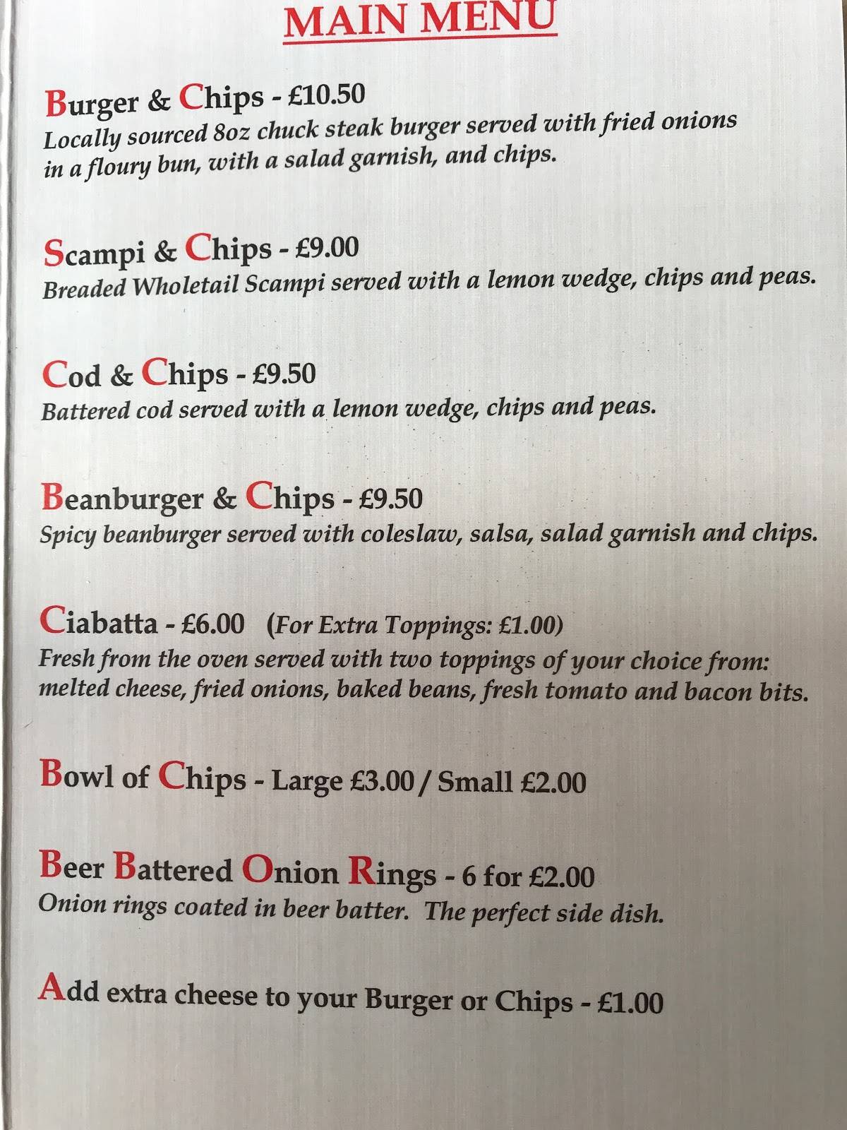 Menu at The Cruwys Arms pub & bar, Cruwys Morchard