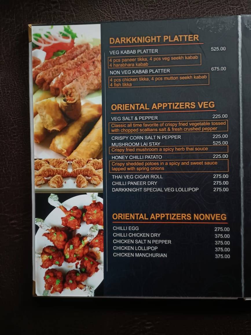 Menu at The Dark Knight Cafe, Agra