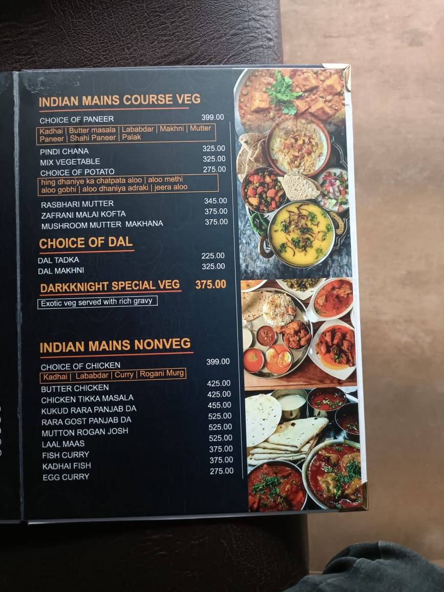 Menu at The Dark Knight Cafe, Agra