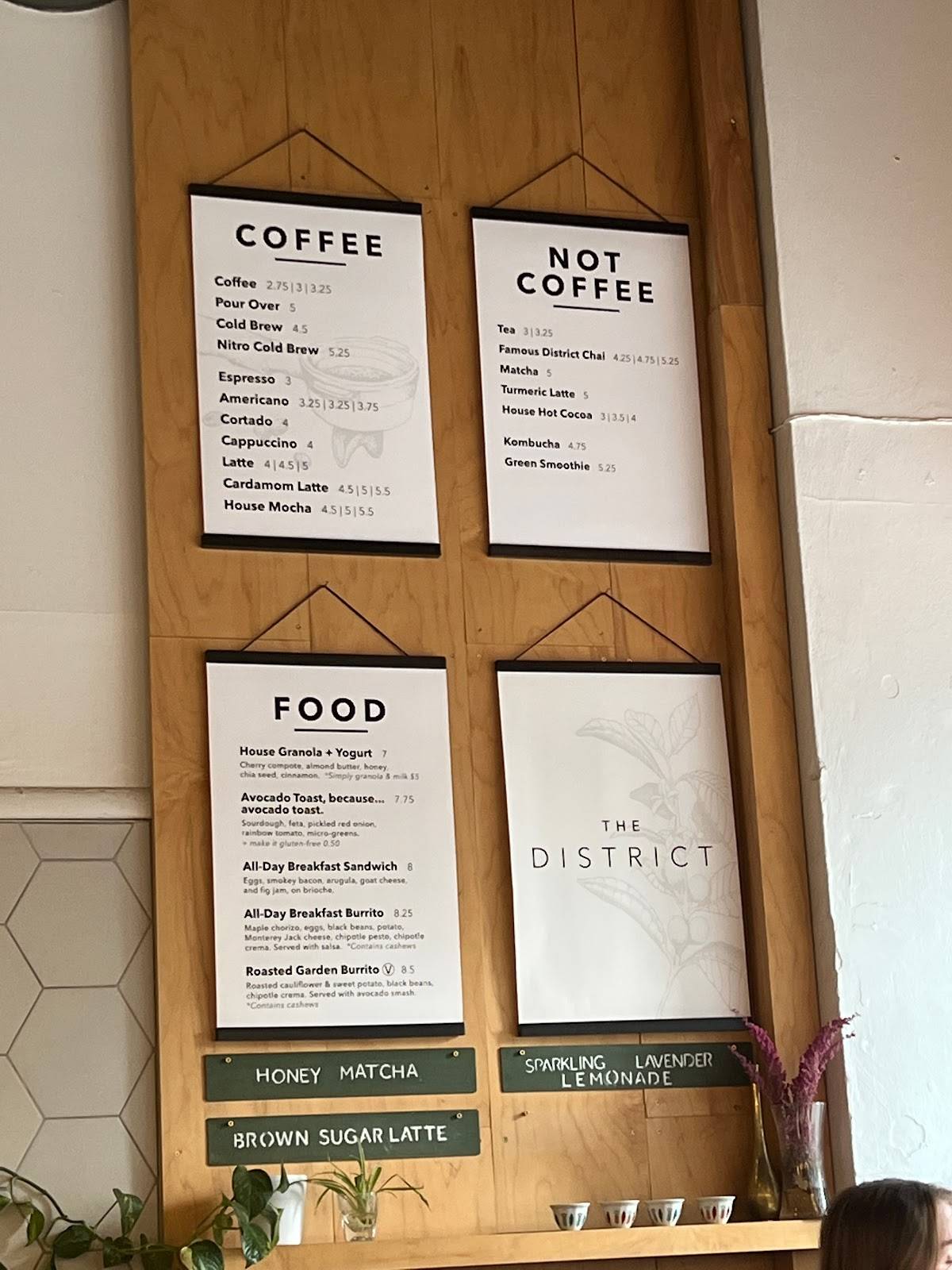 Menu at The District Coffee House, Boise