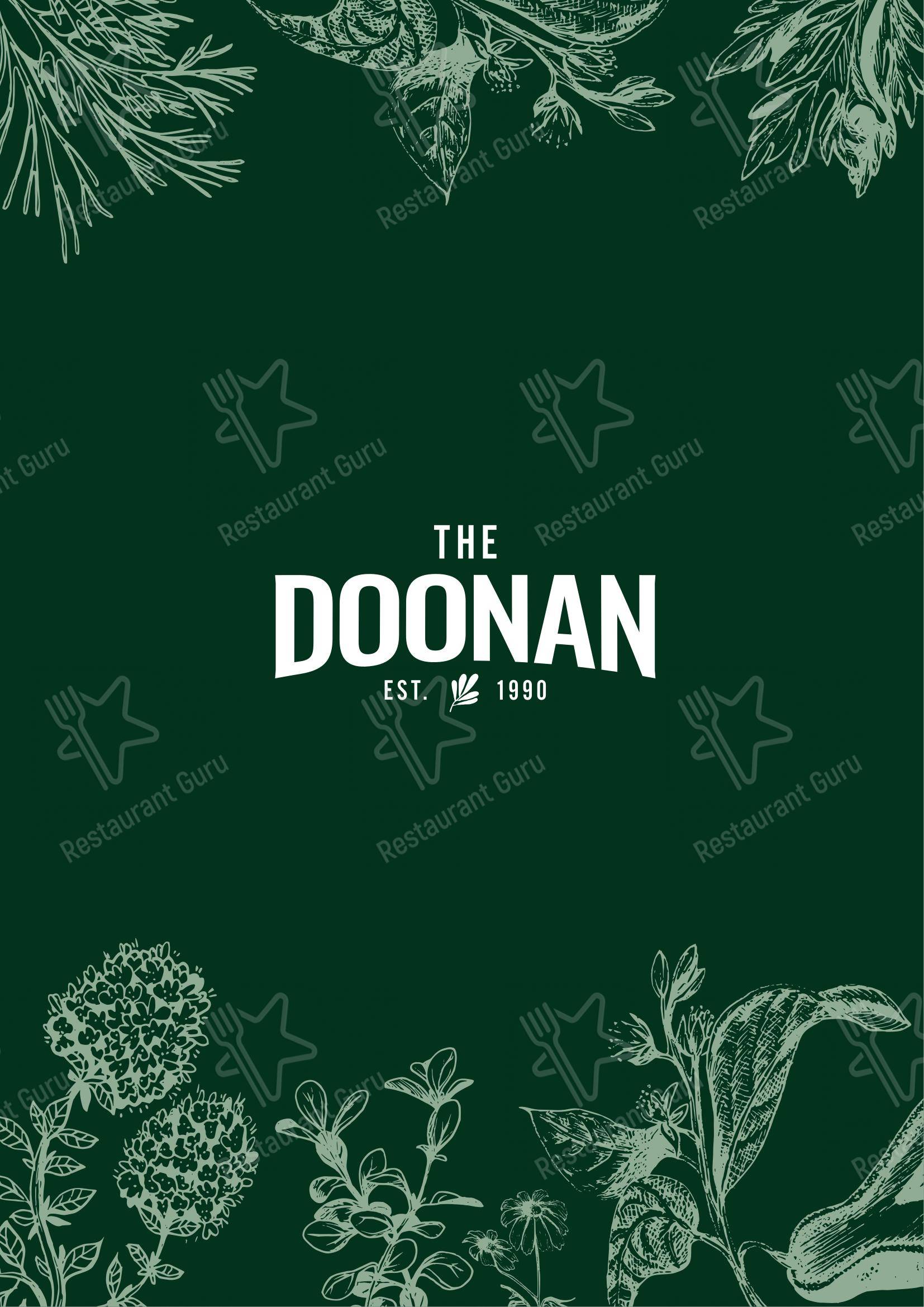 Menu at The Doonan restaurant, Australia