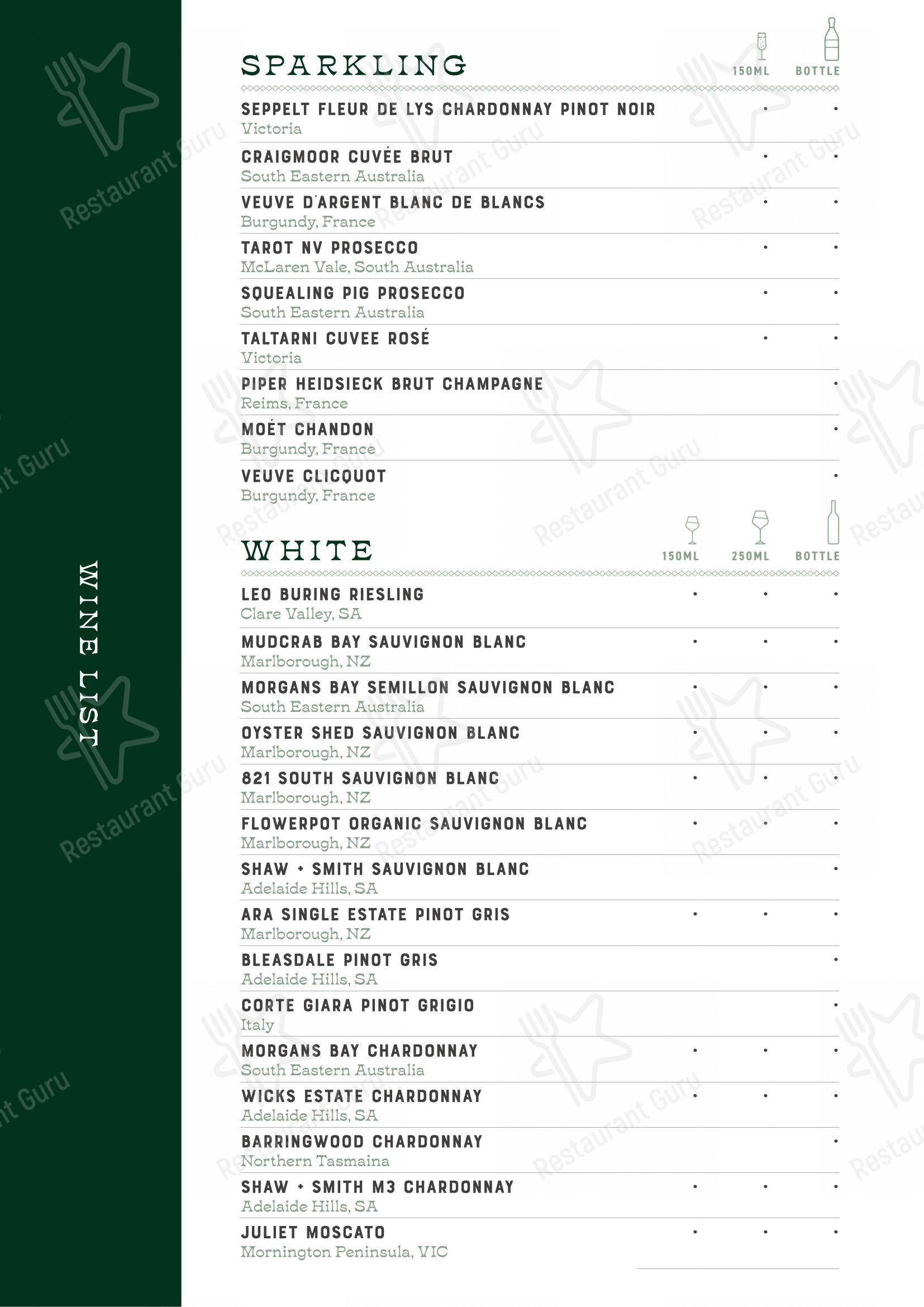 Menu at The Doonan restaurant, Australia