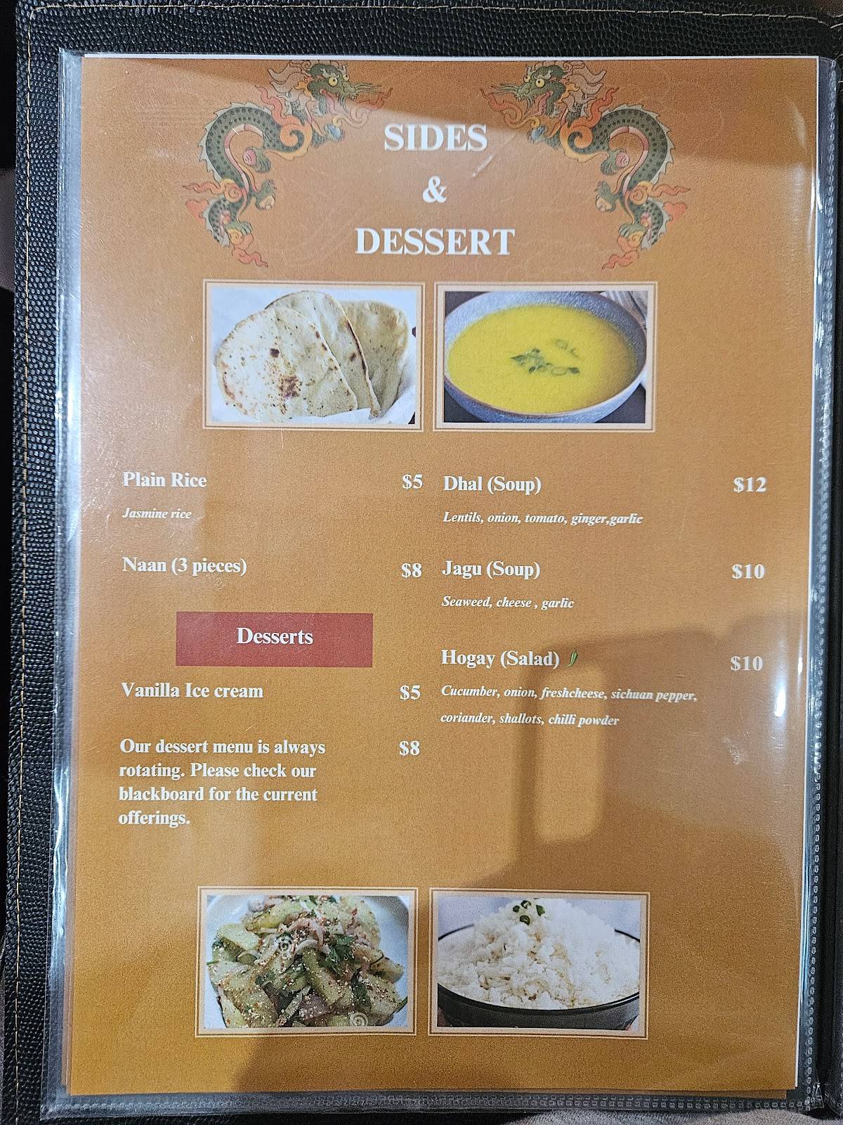 Menu at The Druk Family Restaurant, Mawson