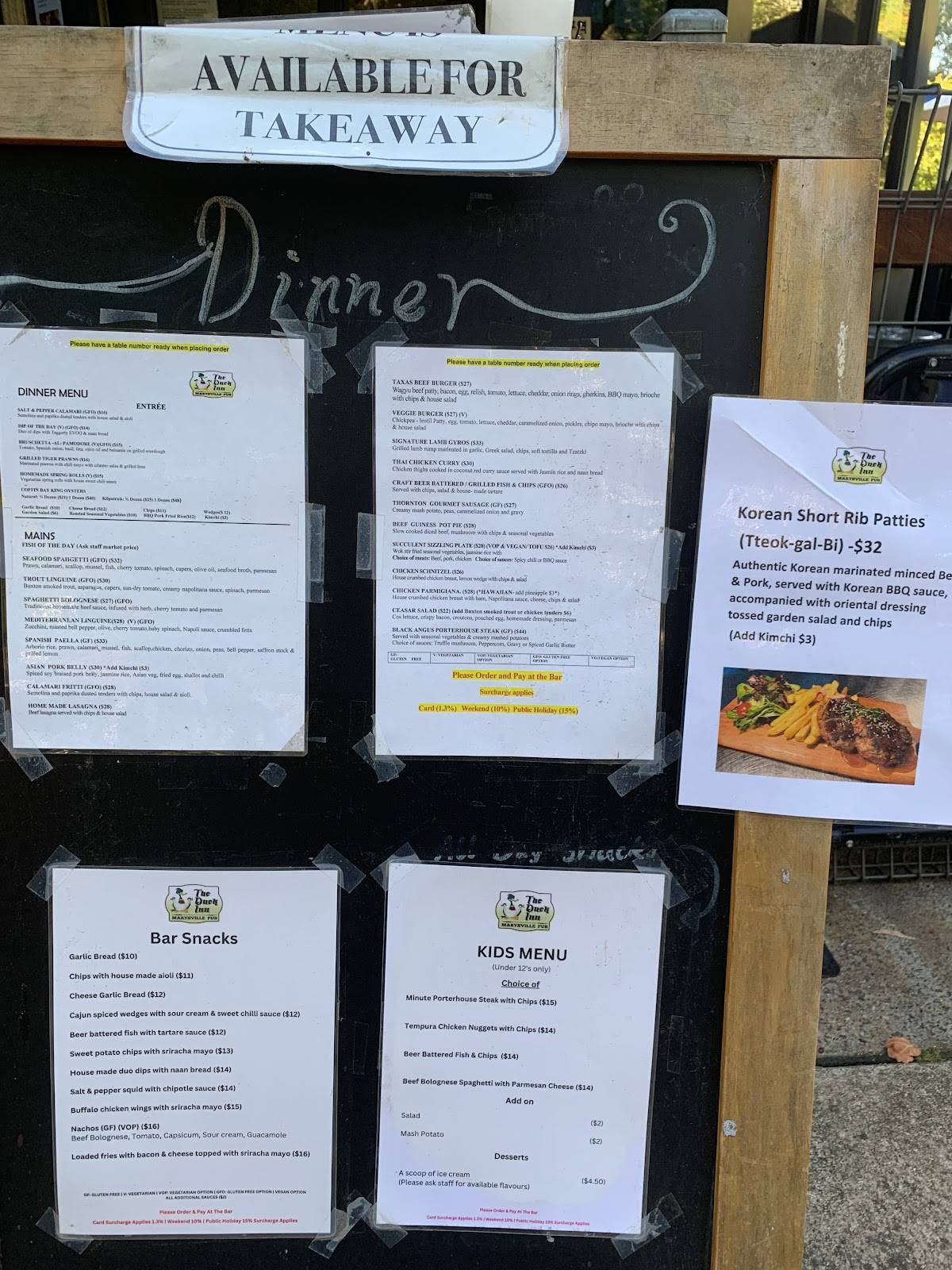 Menu at The Duck Inn pub & bar, Marysville