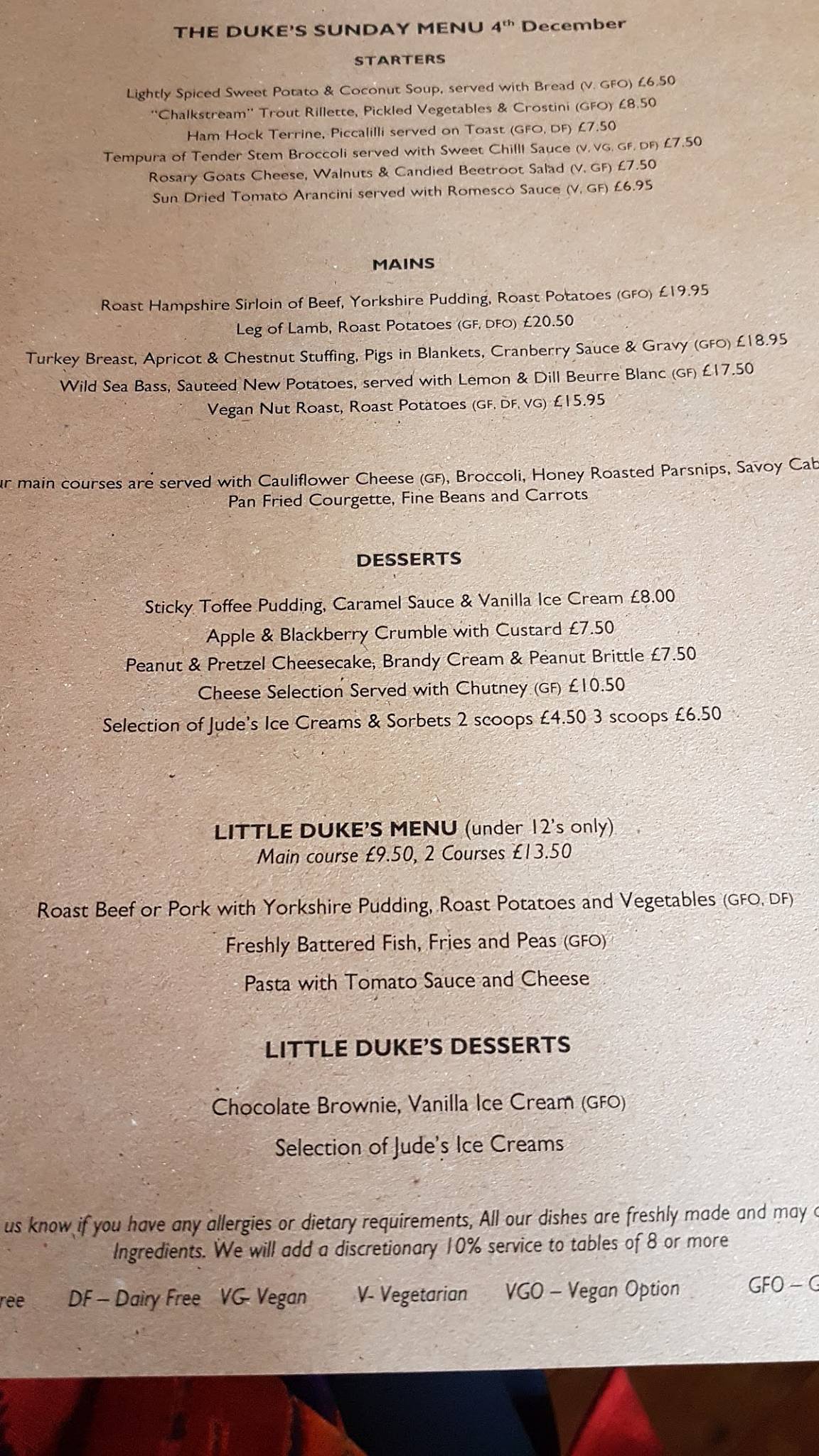 Menu at The Duke on the Test pub & bar, Romsey
