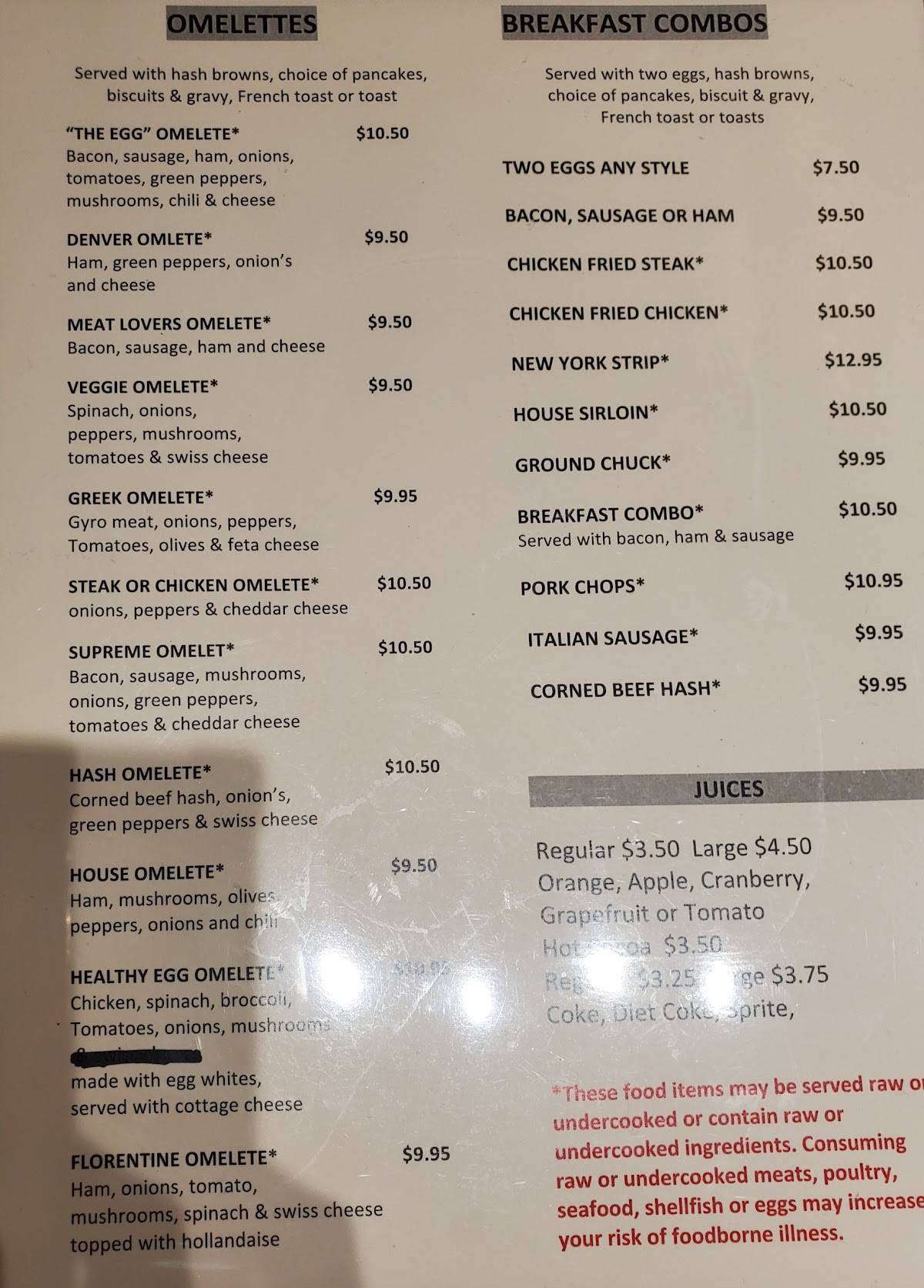 Menu at The Egg restaurant, Highlands Ranch