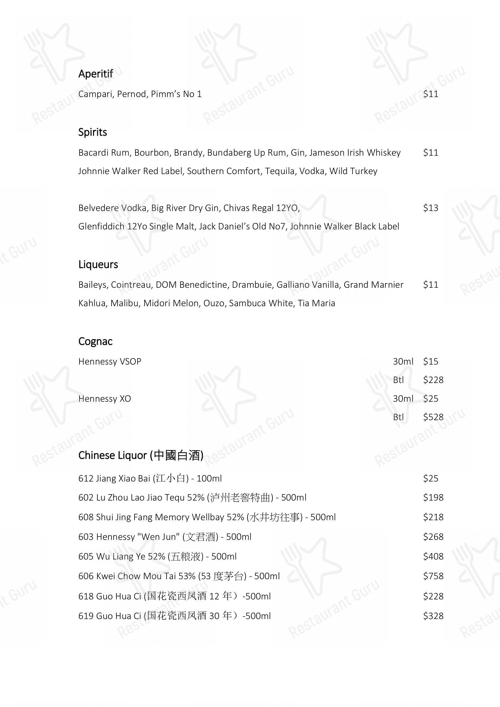 Menu at The Eight restaurant, Haymarket, Market City Shopping Centre
