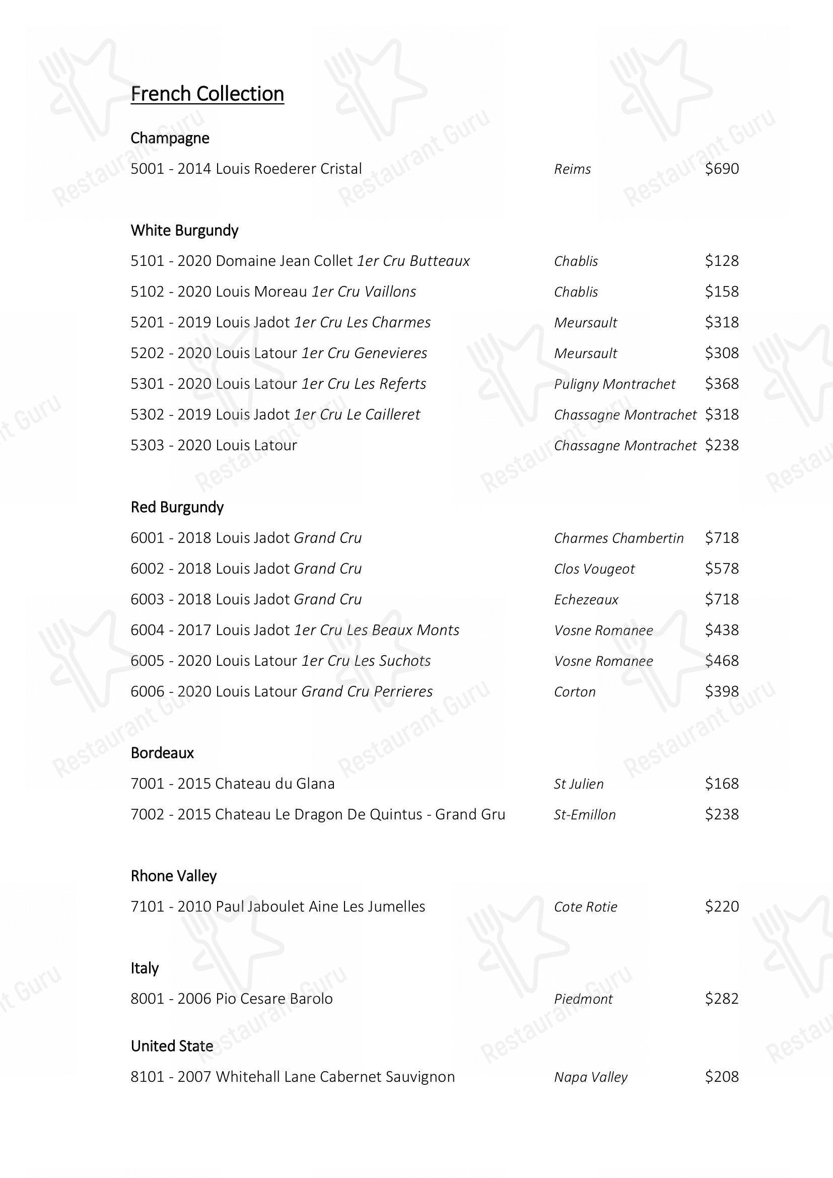 Menu at The Eight restaurant, Haymarket, Market City Shopping Centre