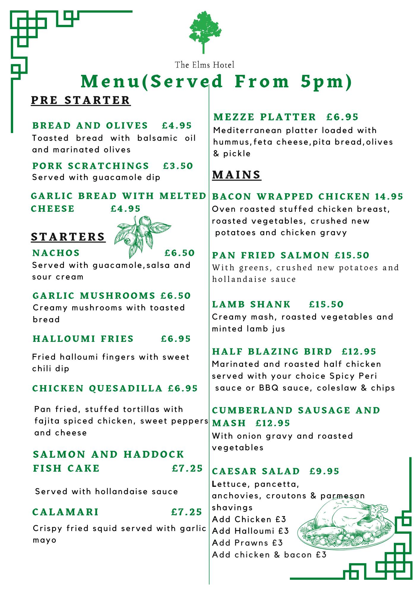 Menu at The Elms Hotel pub & bar, Retford