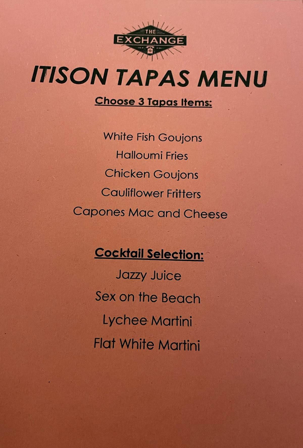 Menu at The Exchange pub & bar, Newcastle upon Tyne