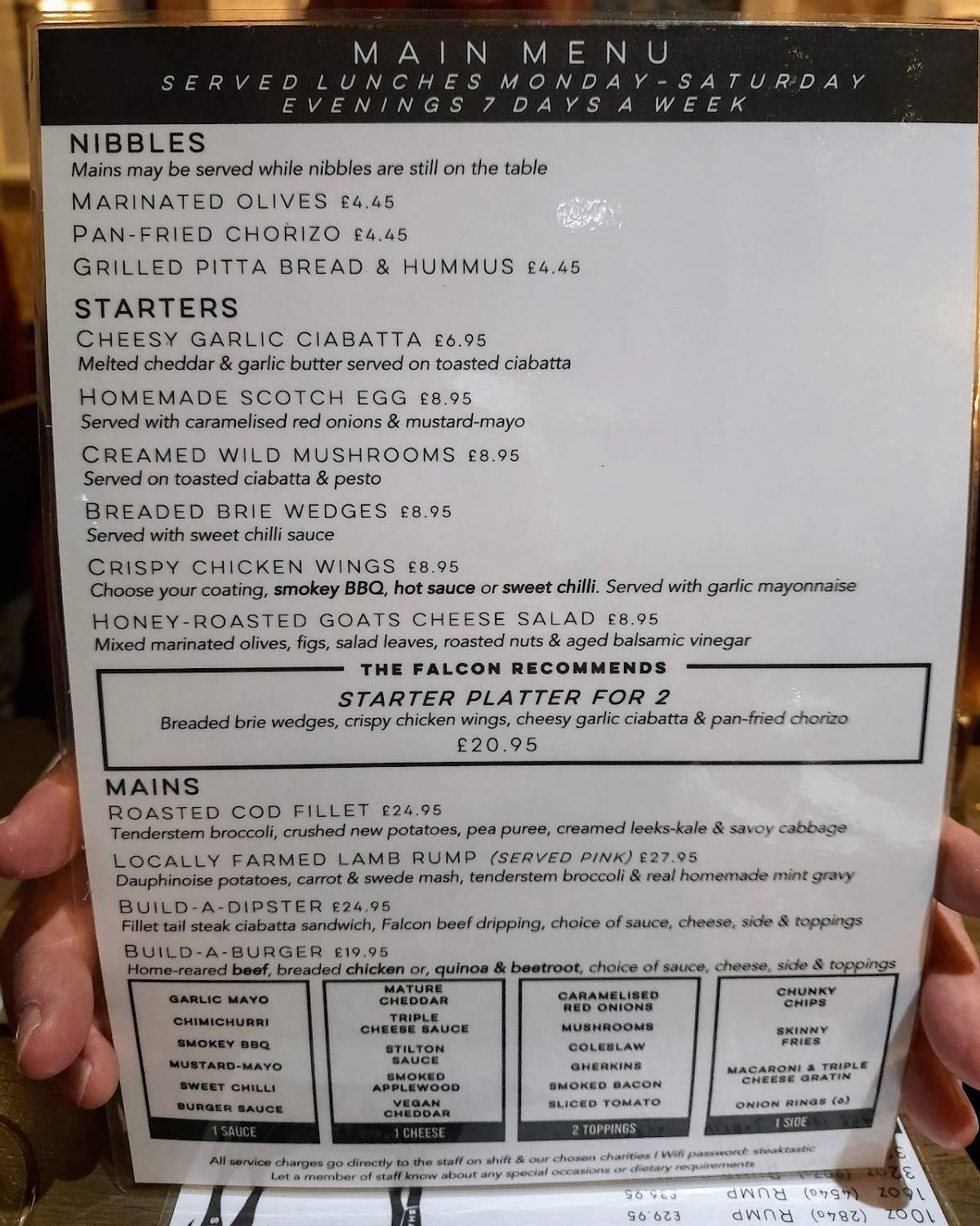 Menu at The Falcon Steakhouse, Wotton-under-Edge