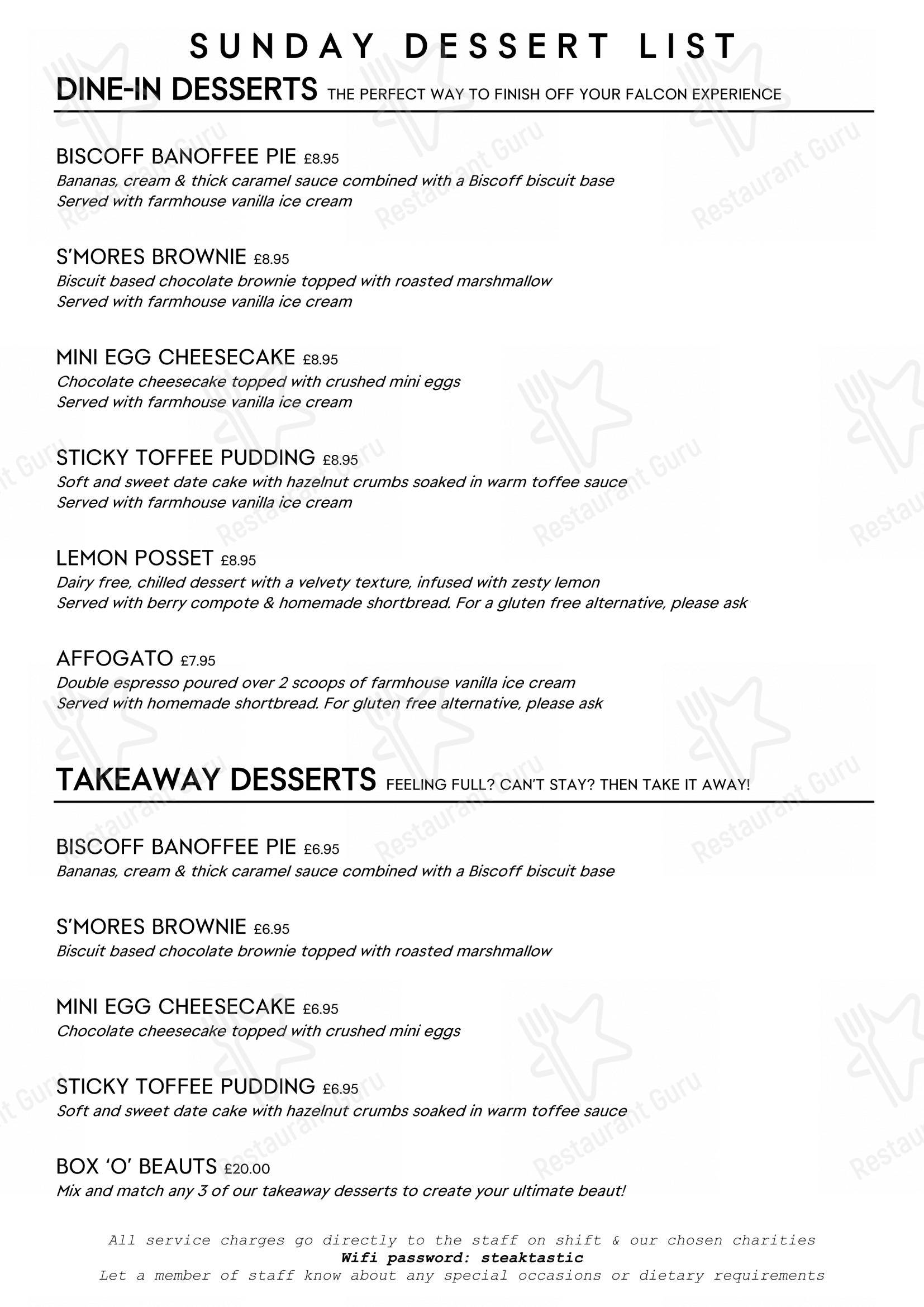 Menu at The Falcon Steakhouse, Wotton-under-Edge