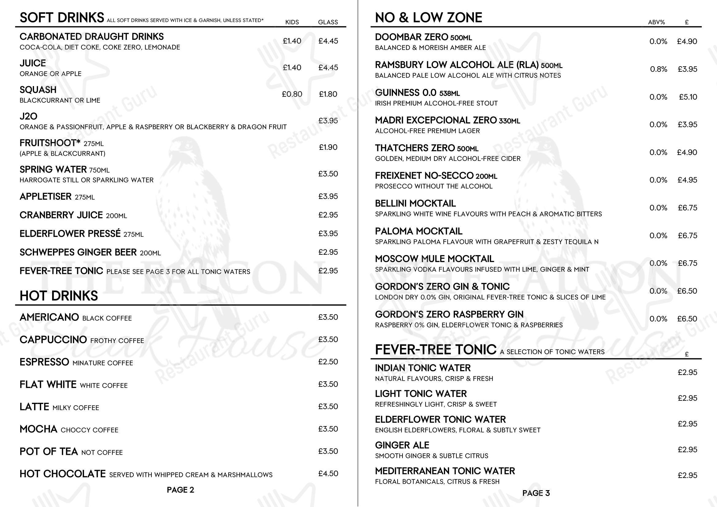 Menu at The Falcon Steakhouse, Wotton-under-Edge