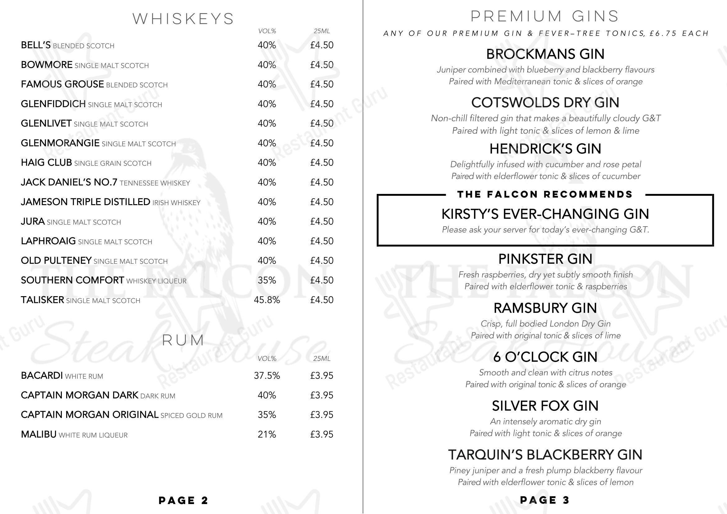 Menu at The Falcon Steakhouse, Wotton-under-Edge