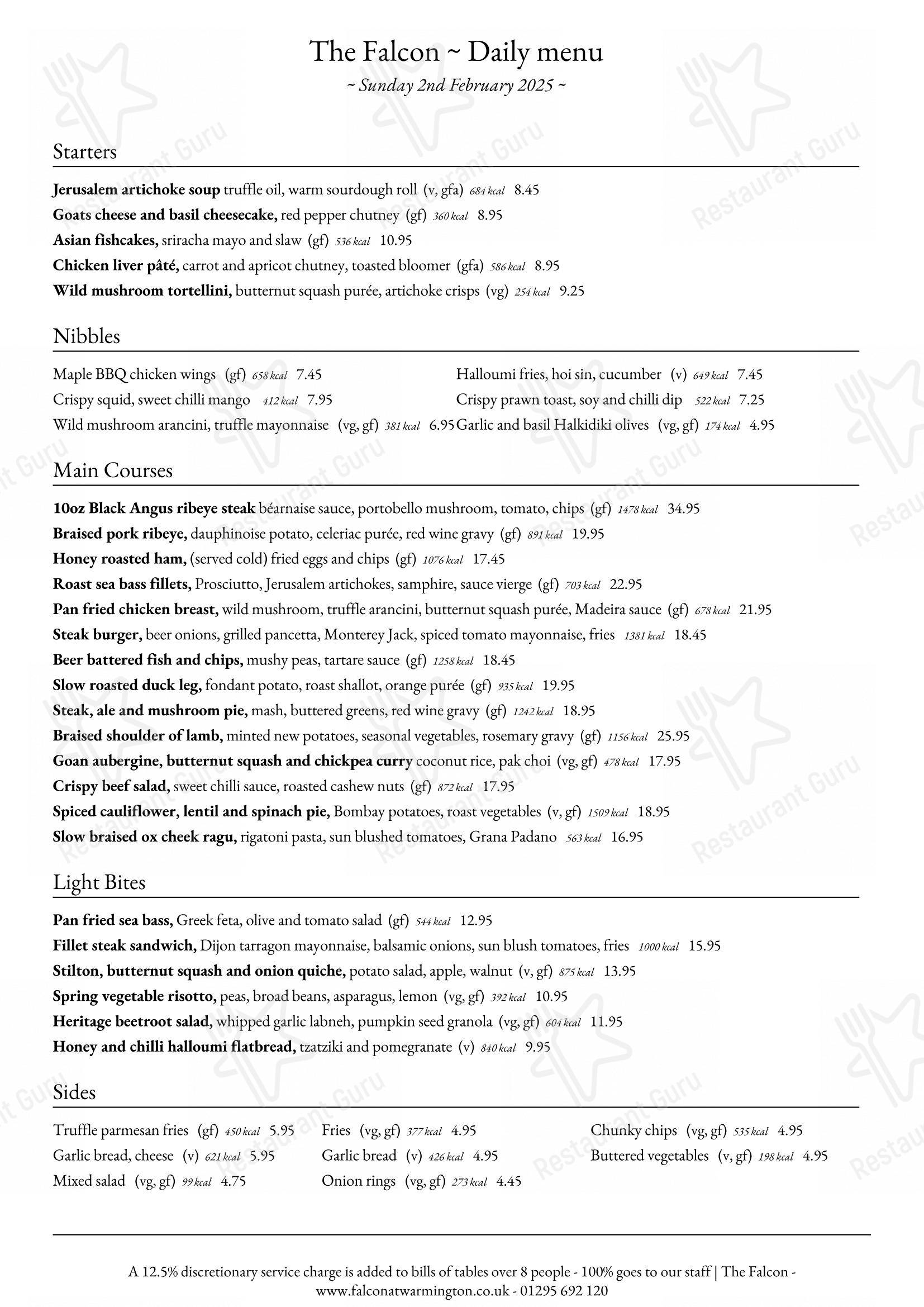 Menu at The Falcon at Warmington pub & bar, Banbury, Warwick Rd