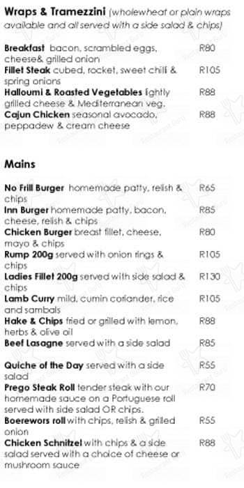 Menu at The Farm Inn Restaurant, Pretoria