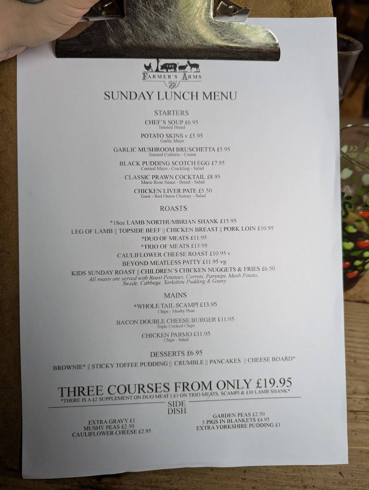 Menu at The Farmers Arms restaurant, Durham