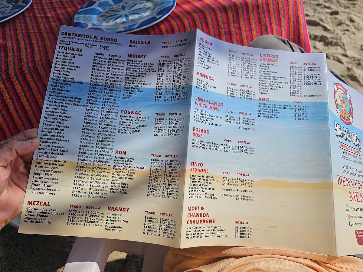 Menu at The Fat Boy Seafood restaurant, Bucerías