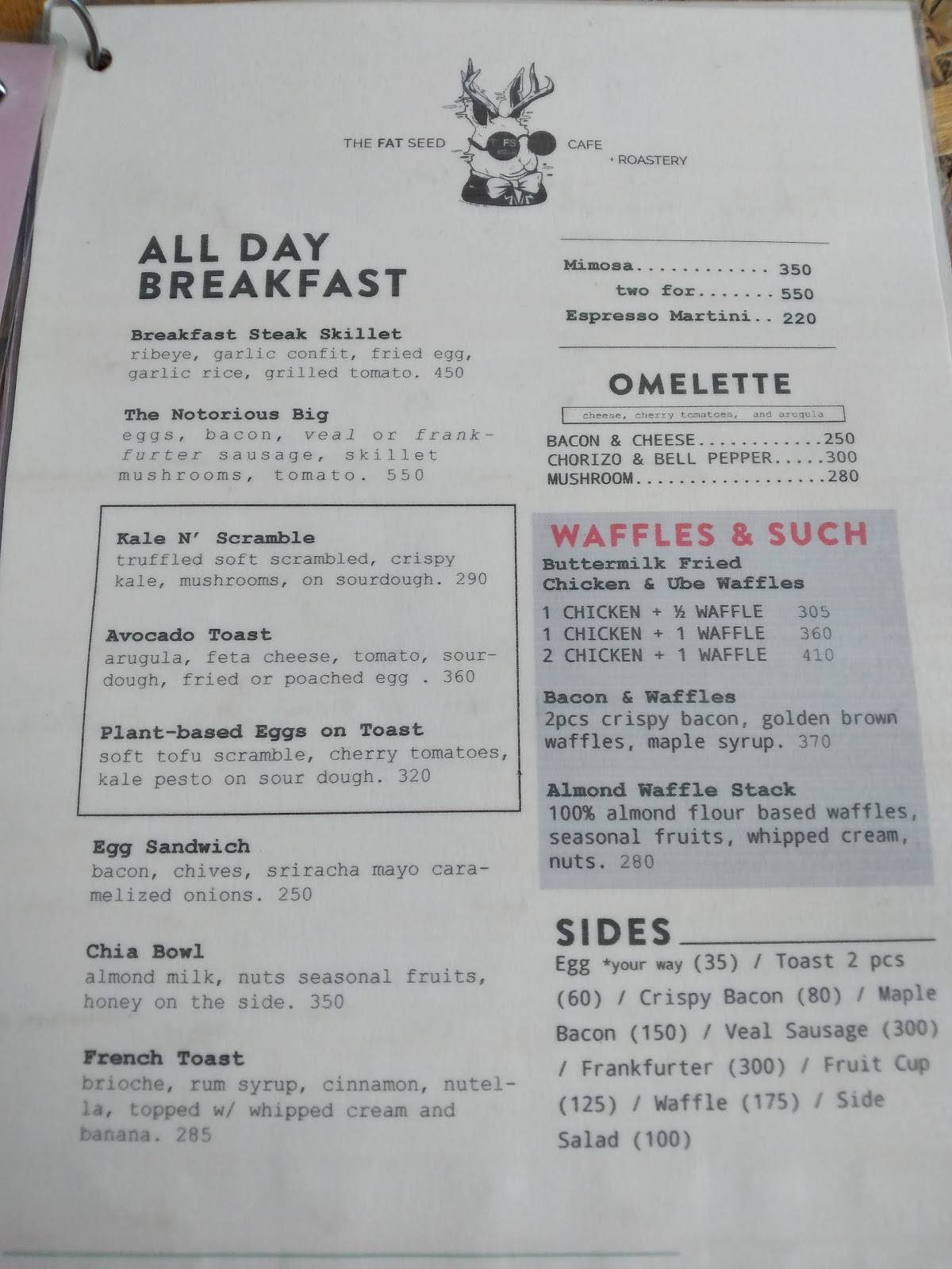 Menu at The Fat Seed Cafe + Roastery, Taguig