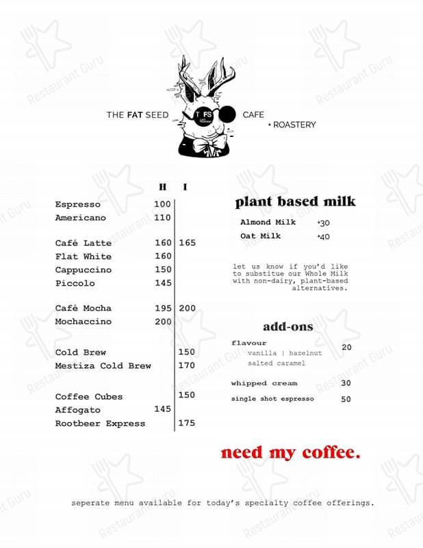 Menu at The Fat Seed Cafe + Roastery, Taguig