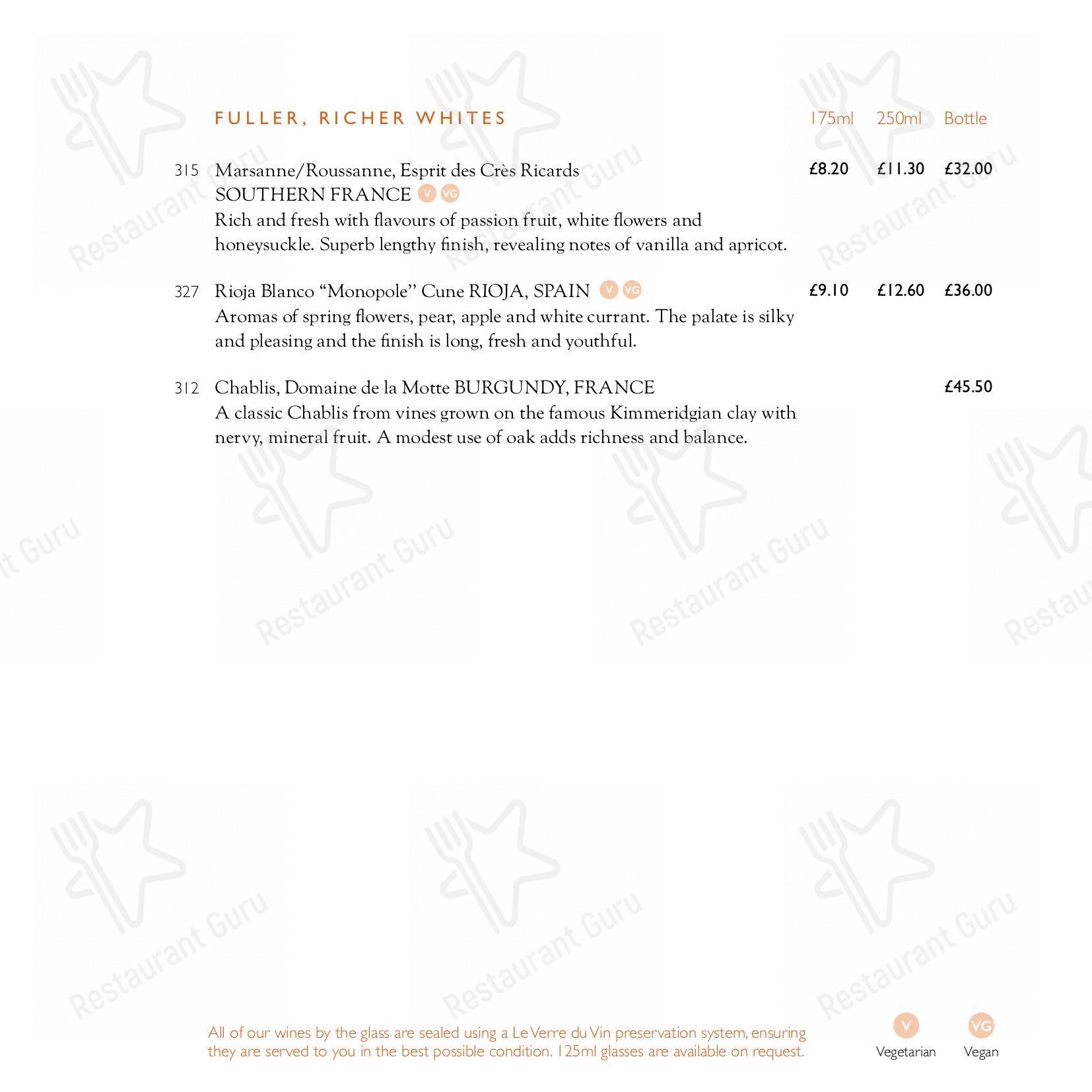 Menu at The Feathers restaurant, Holt