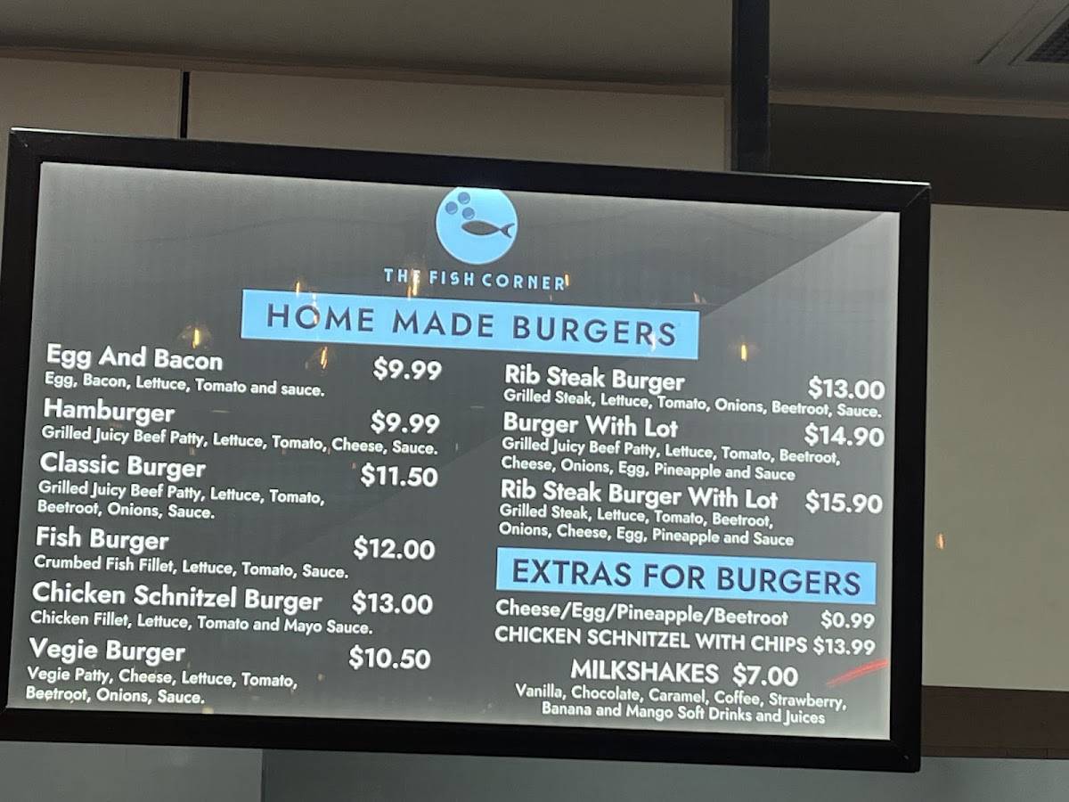 Menu at The Fish Corner restaurant, Middle Ridge