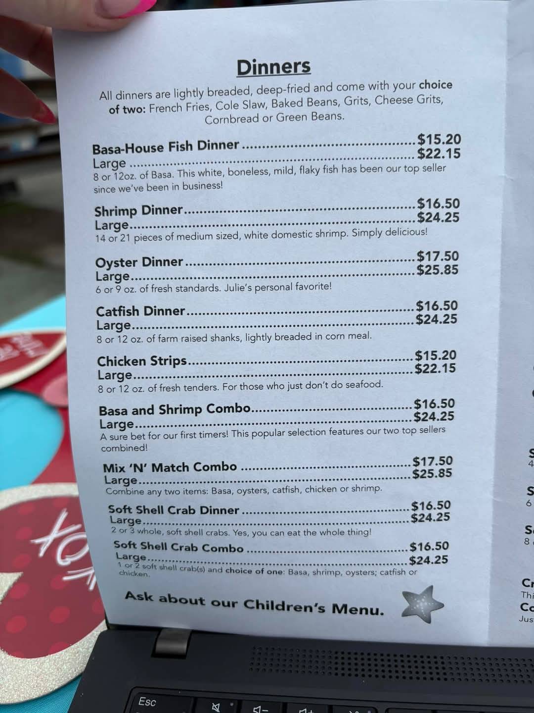 Menu at The Fish House restaurant, Ruskin, W Shell Point Rd