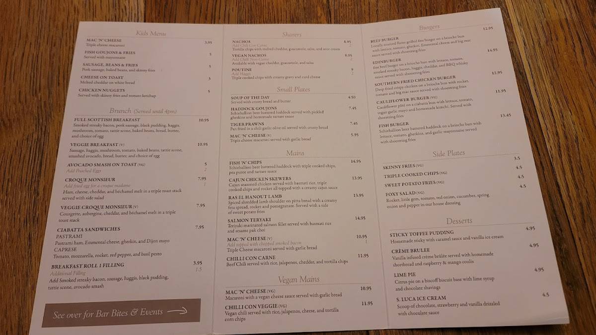 Menu at The Fox and Faun pub & bar, Edinburgh