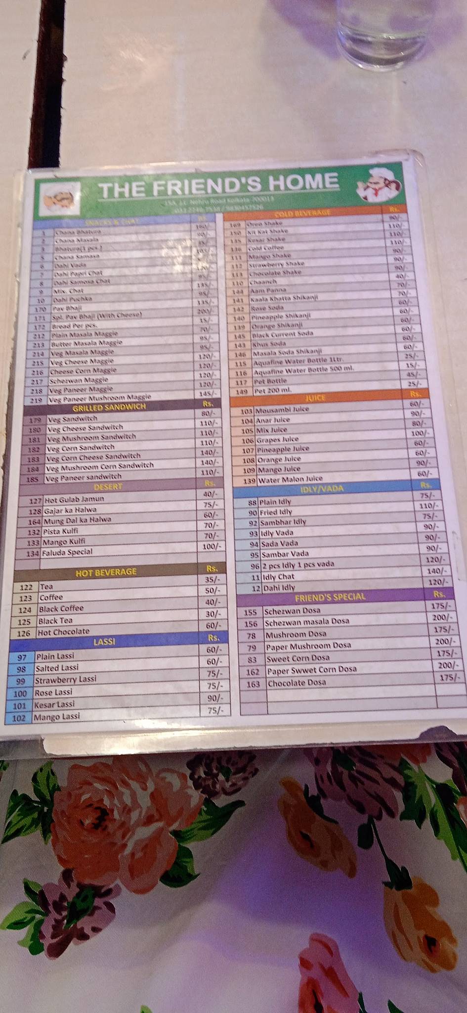 Menu at The Friend's Home Restaurant, Kolkata, 15/A
