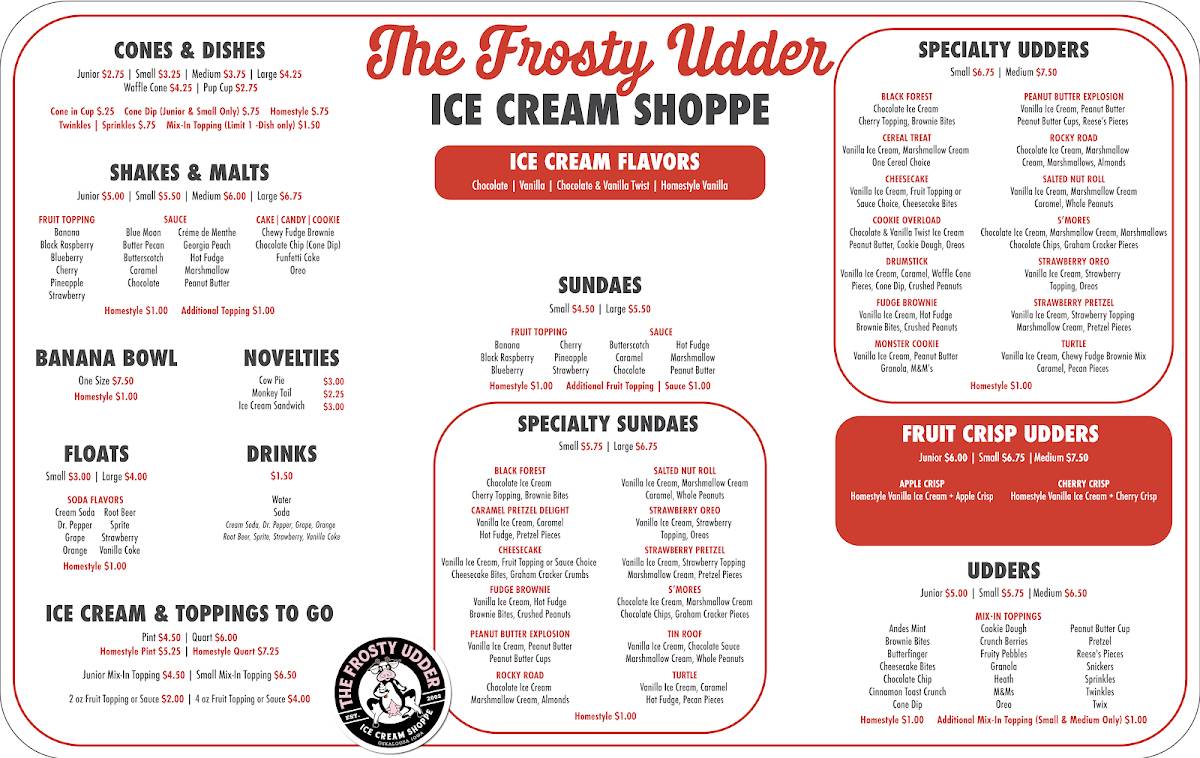 Menu at The Frosty Udder, Oskaloosa