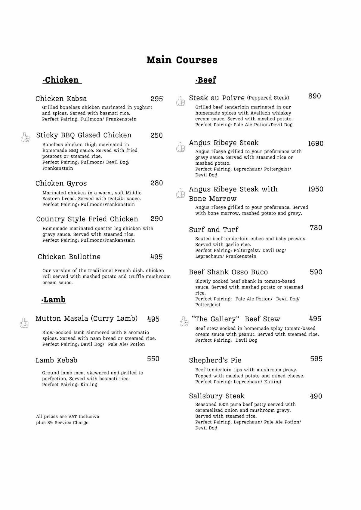 Menu at The Gallery by Witchcraft restaurant, Baguio