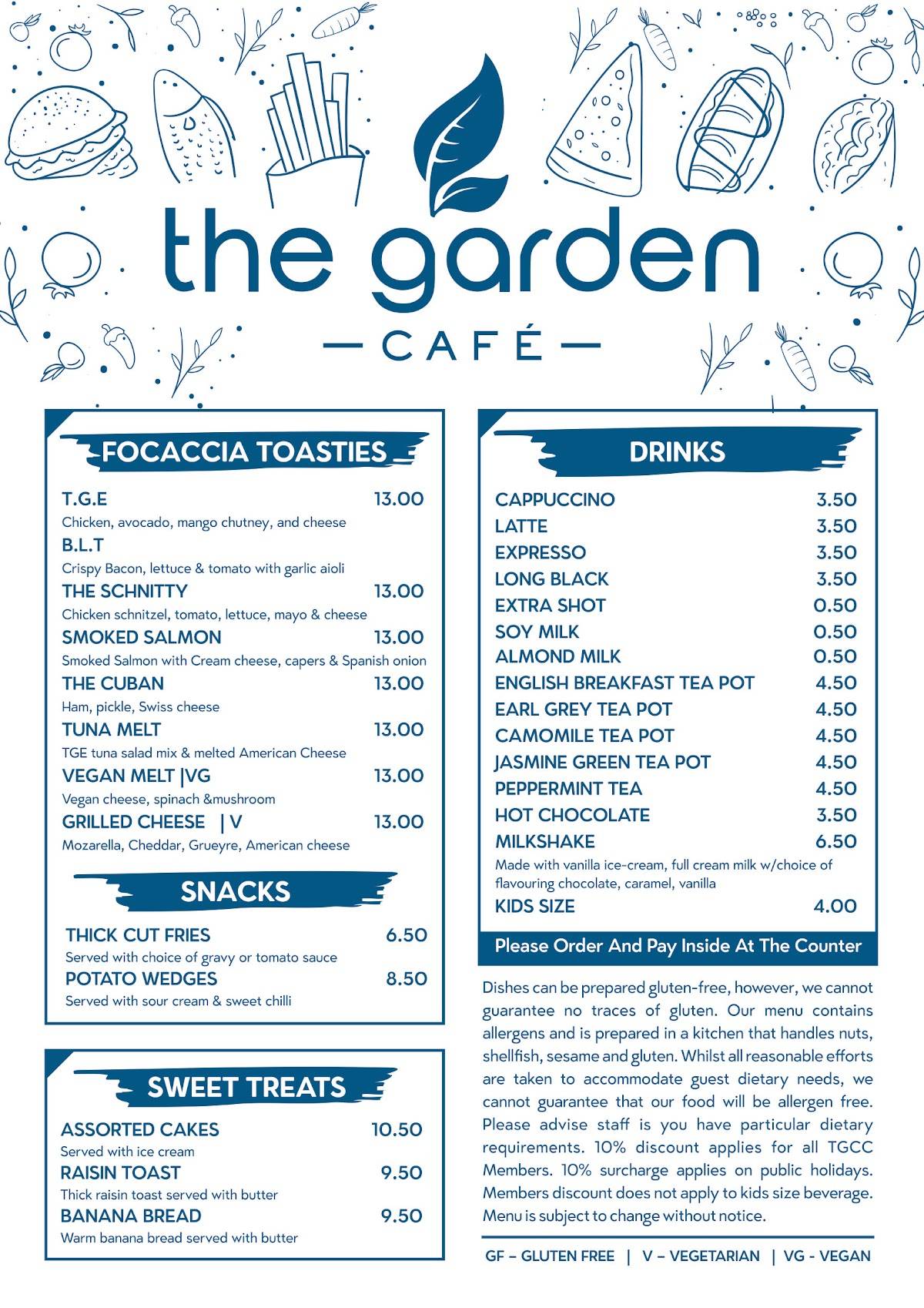 Menu at The Garden Eatery cafe, Tea Gardens