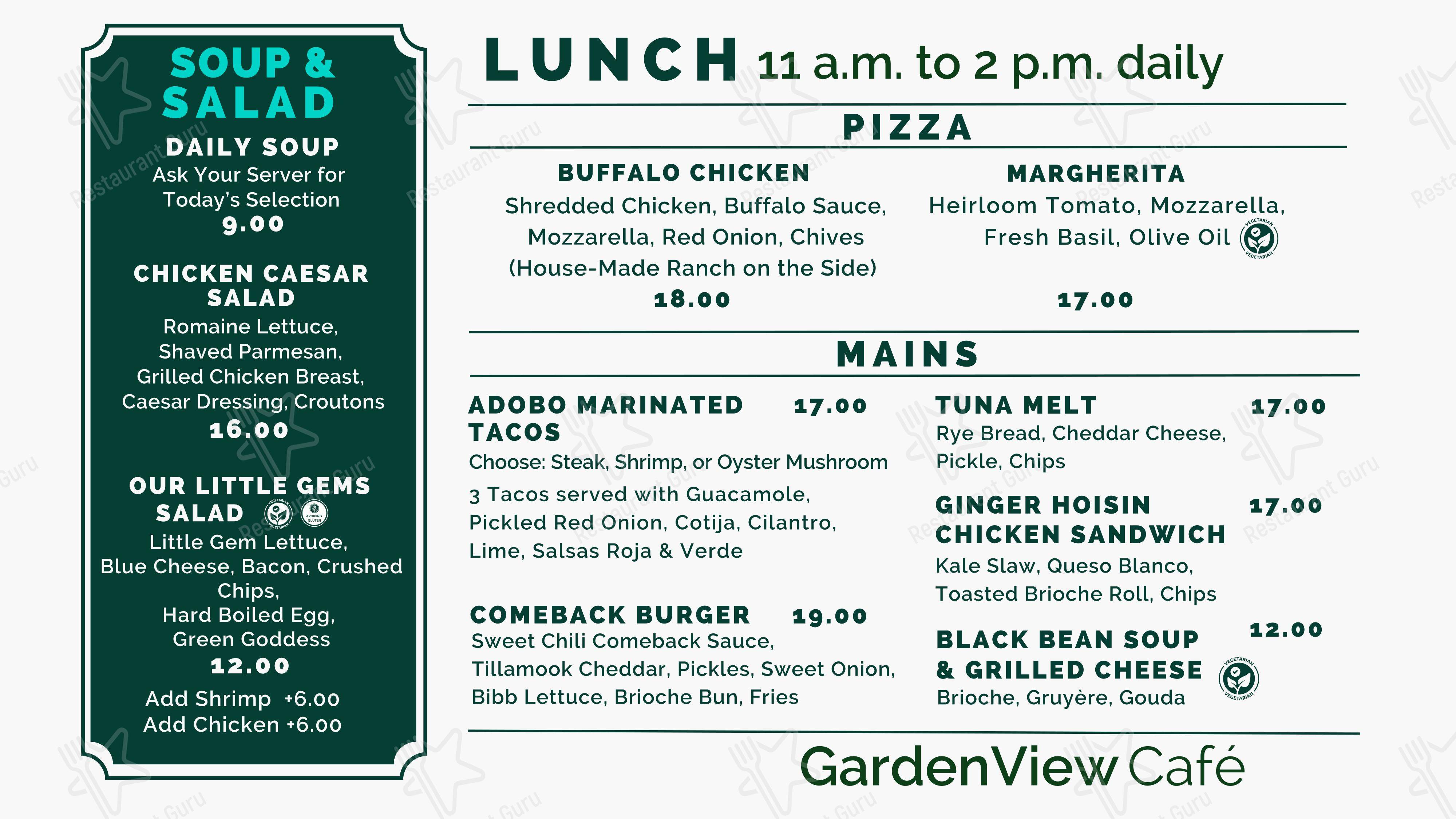 Menu at The Garden View Café at the Chicago Botanic Garden cafe, Glencoe