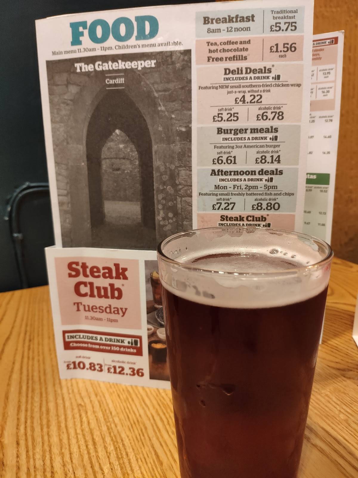Menu at The Gatekeeper pub & bar, Cardiff
