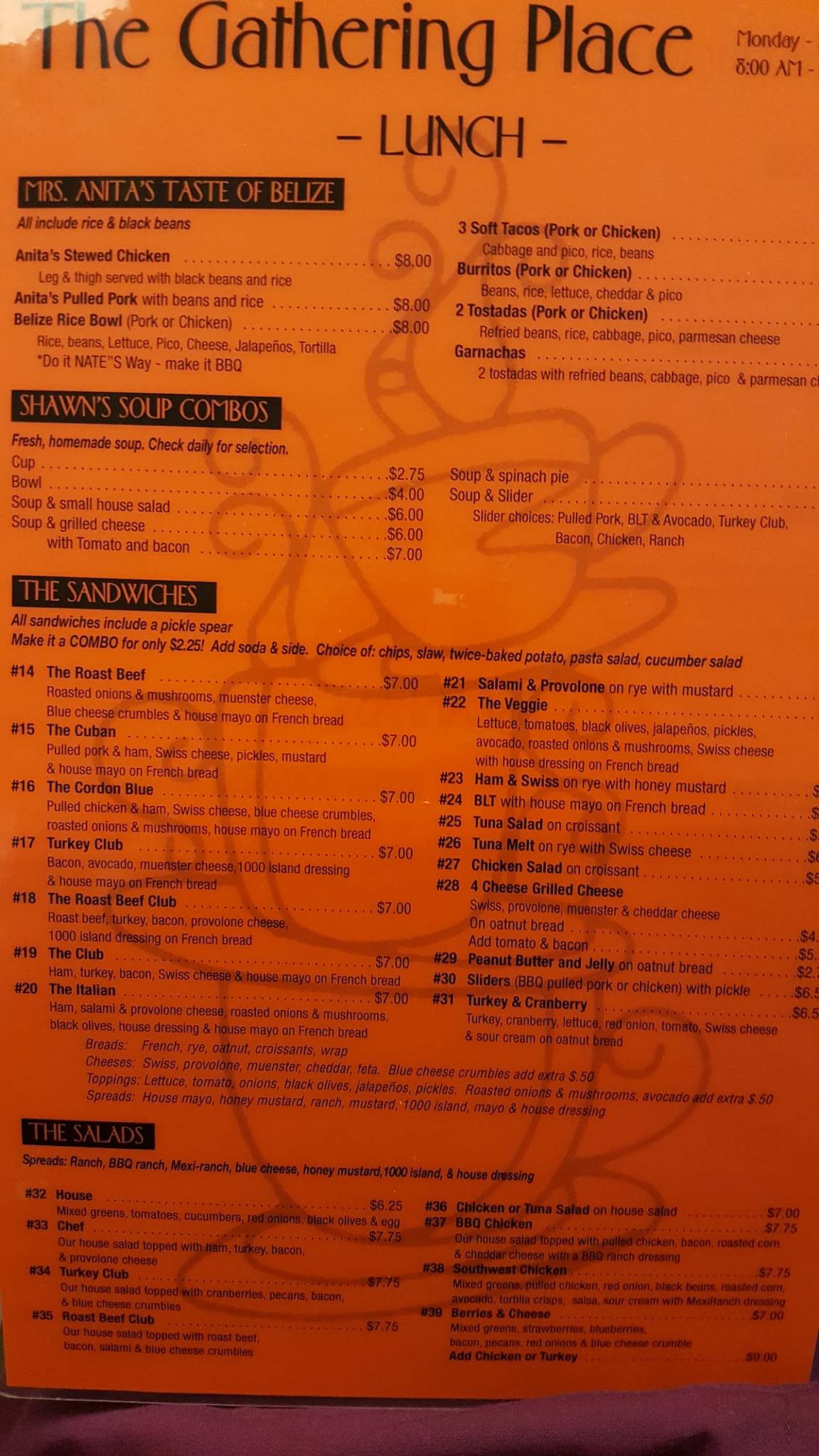 Carta del café The Gathering Place Downtown Fort Myers, Fort Myers ...