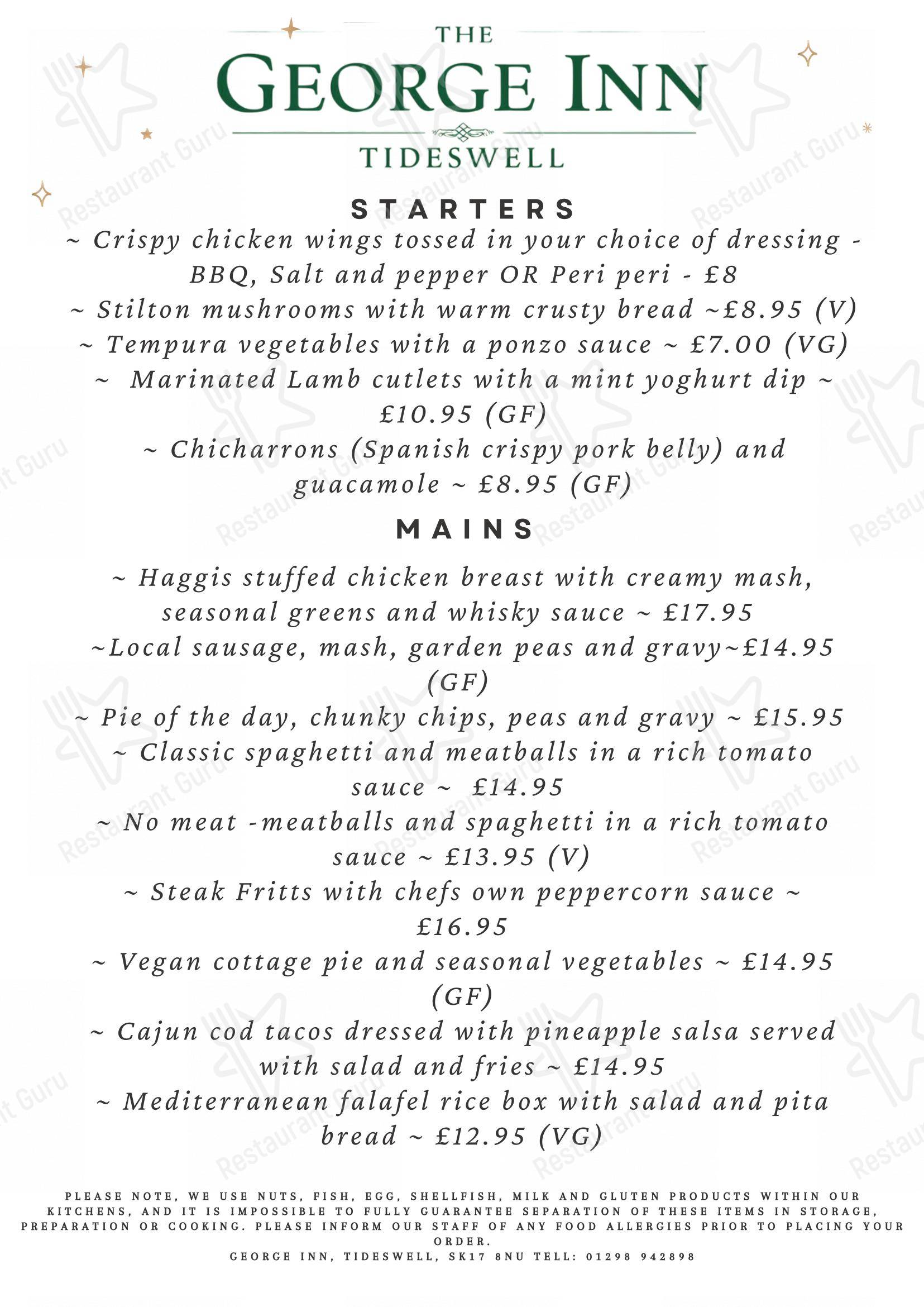 Menu at The George Inn pub & bar, Tideswell