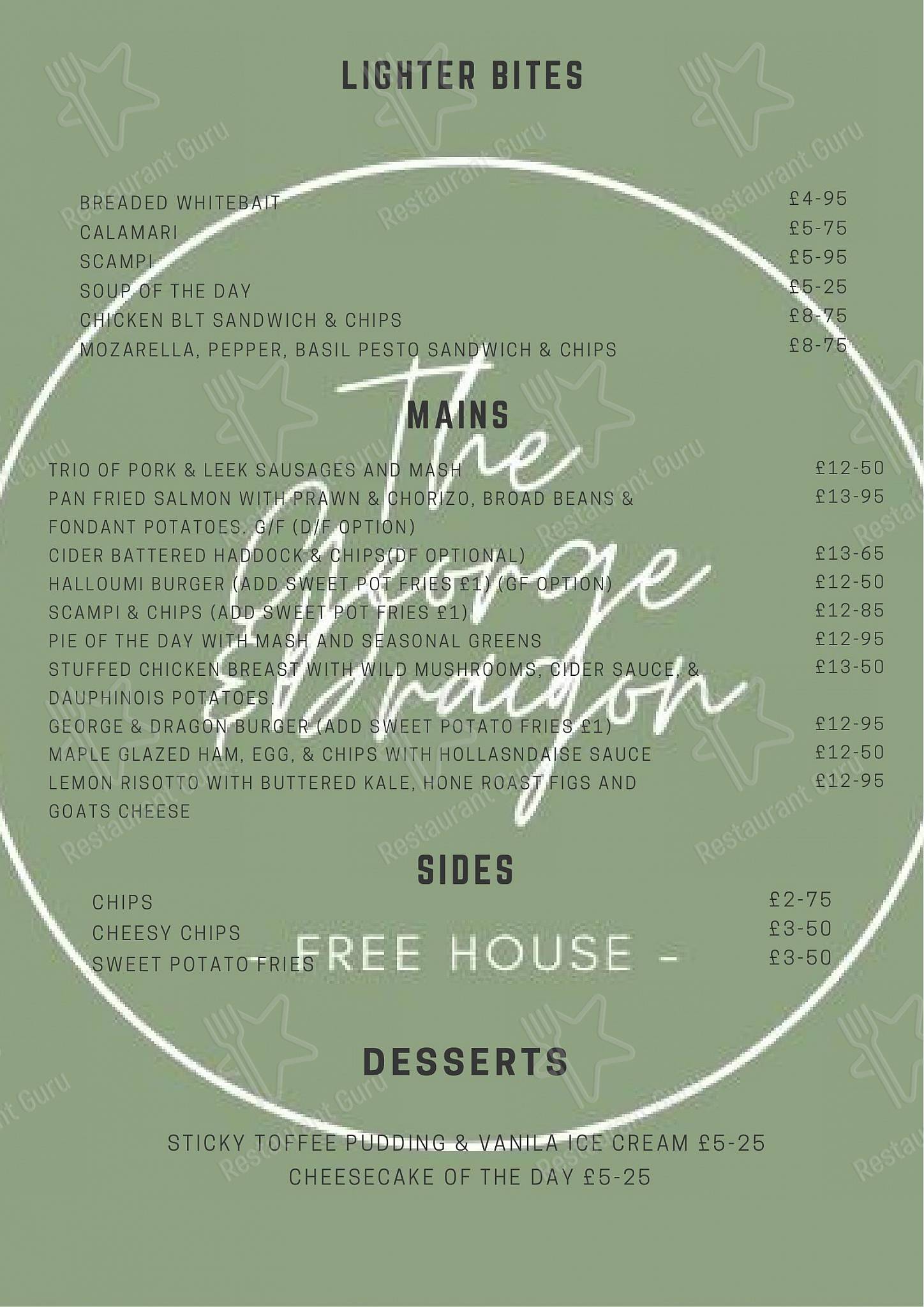 Menu at The George & Dragon pub & bar, Southwater