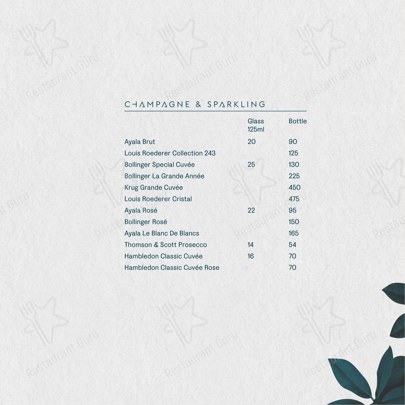 Menu at The Glasshouse restaurant, Watford, Chandler's Cross