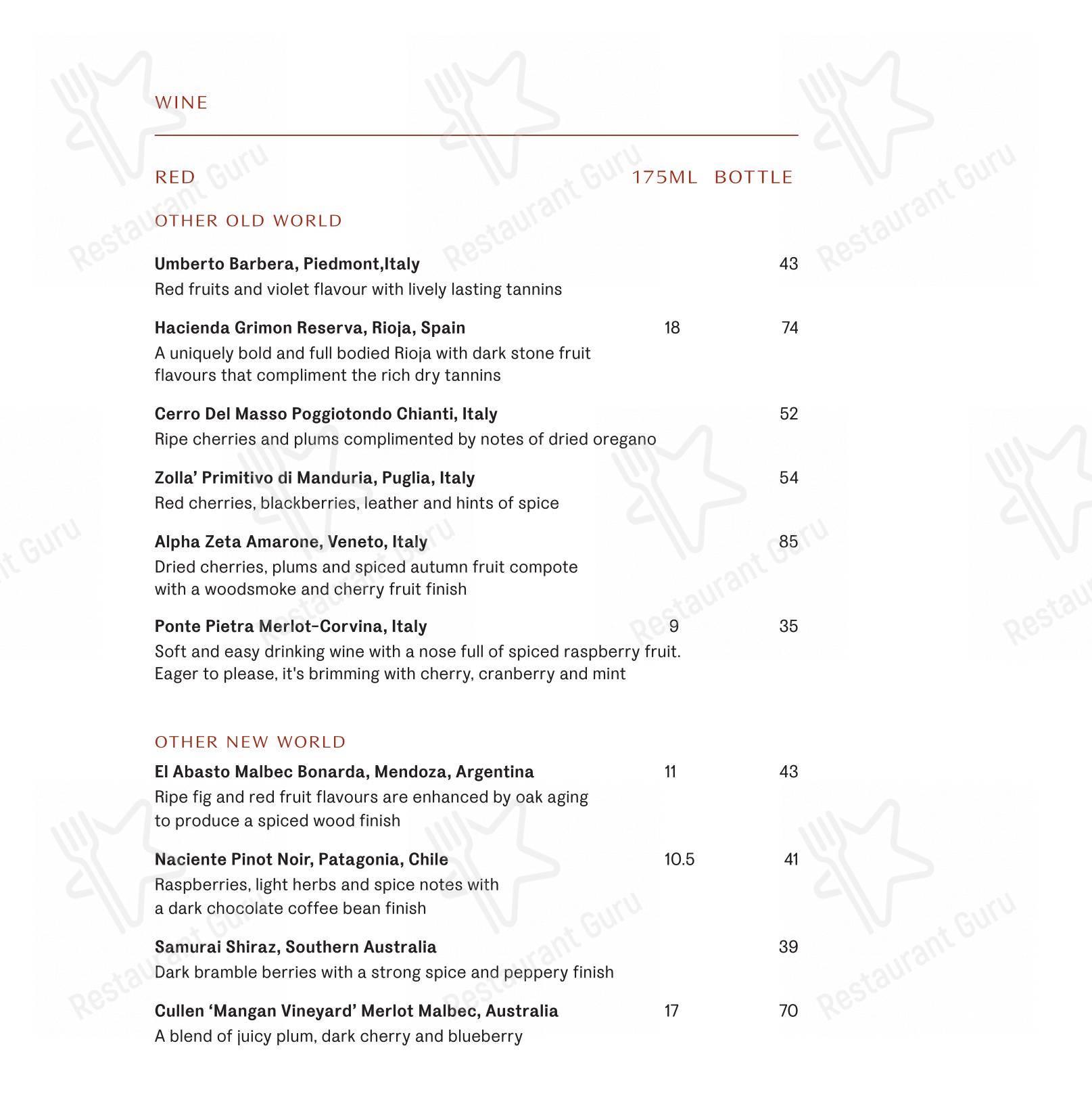 Menu at The Glasshouse restaurant, Watford, Chandler's Cross