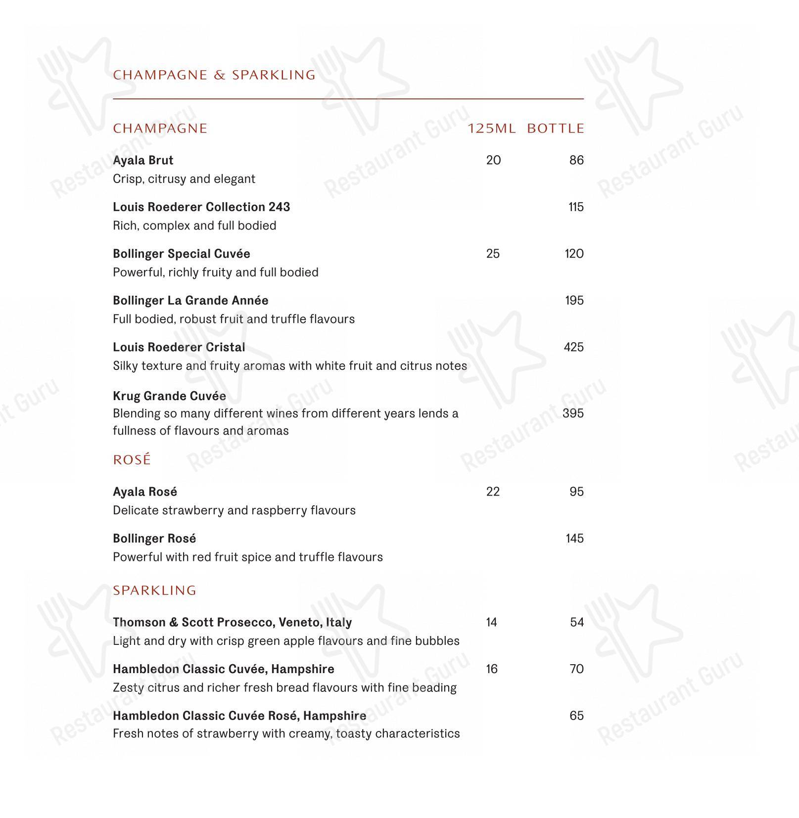 Menu at The Glasshouse restaurant, Watford, Chandler's Cross