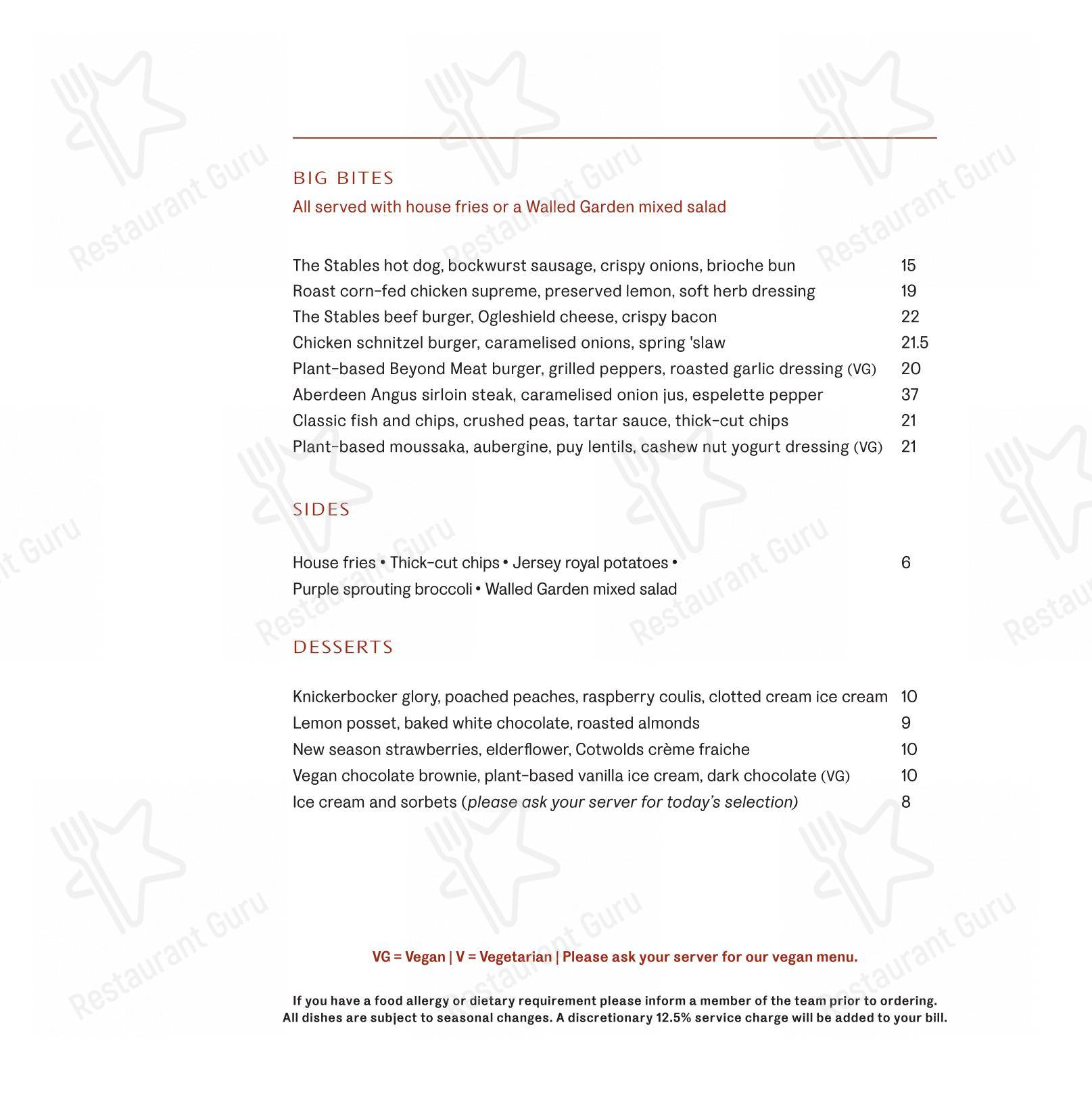 Menu at The Glasshouse restaurant, Watford, Chandler's Cross